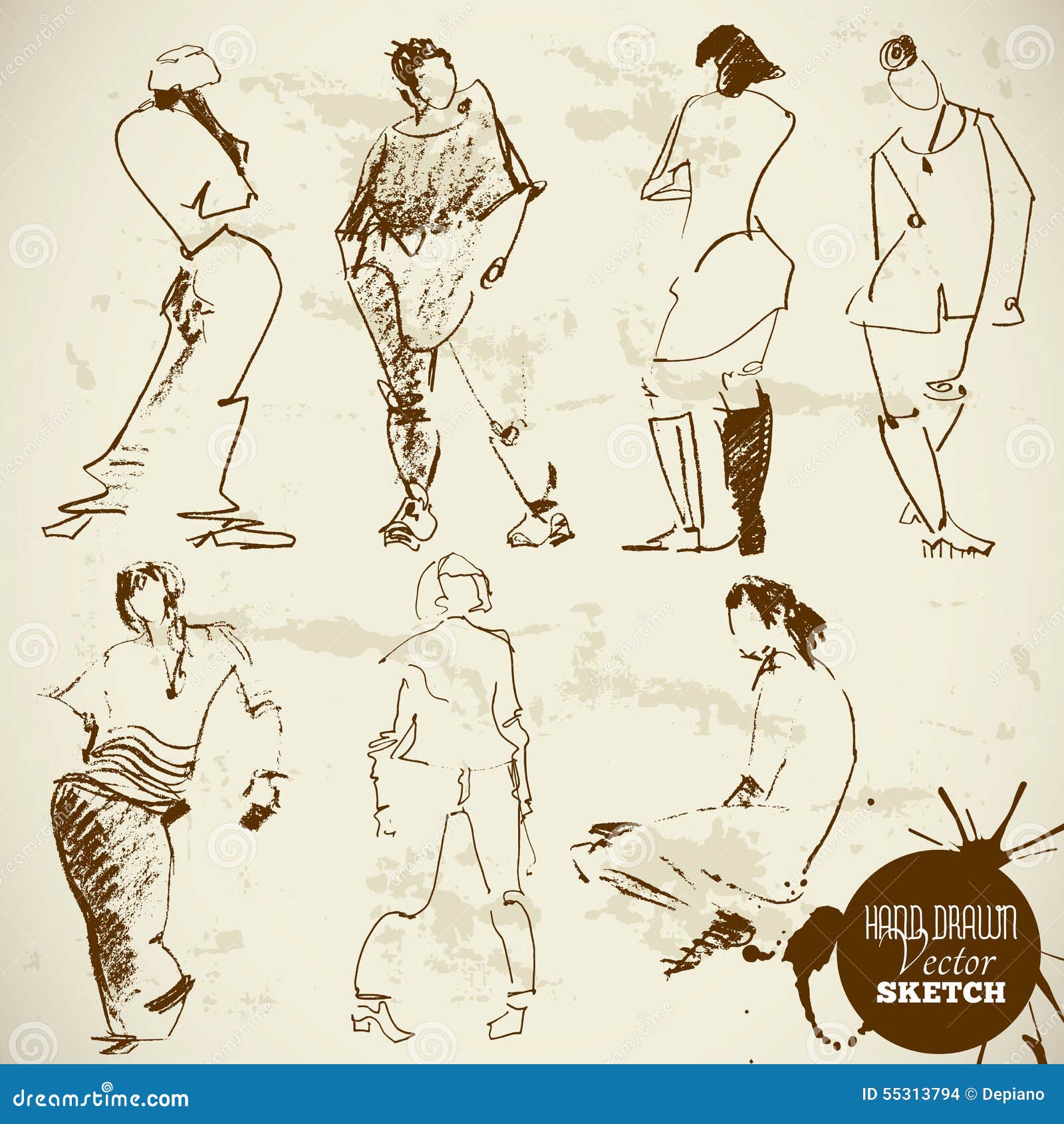 Vintage Abstract Hand Drawn Vector People Sketch Stock Vector ...