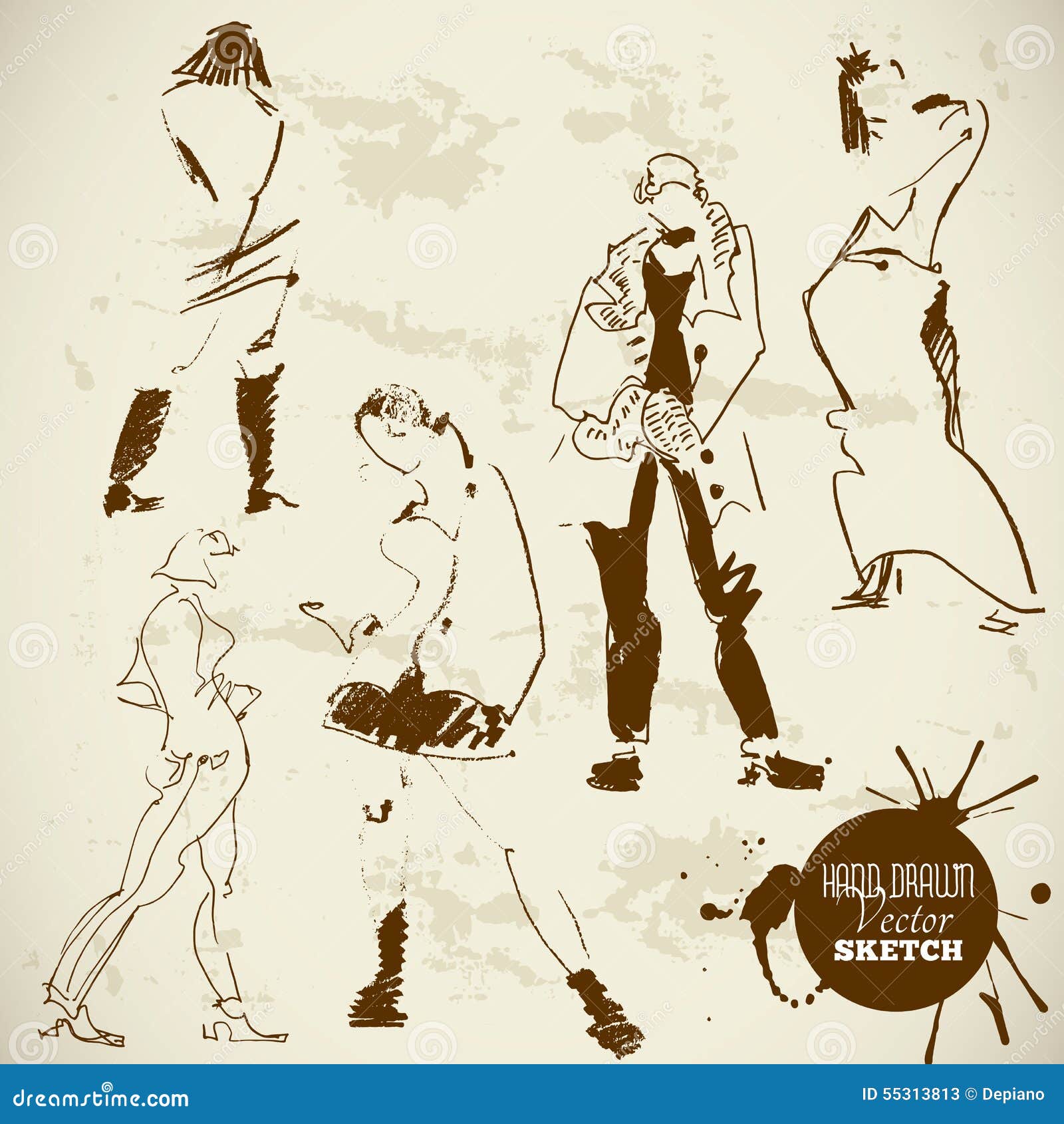 Vintage Abstract Hand Drawn Vector People Sketch Stock Vector ...
