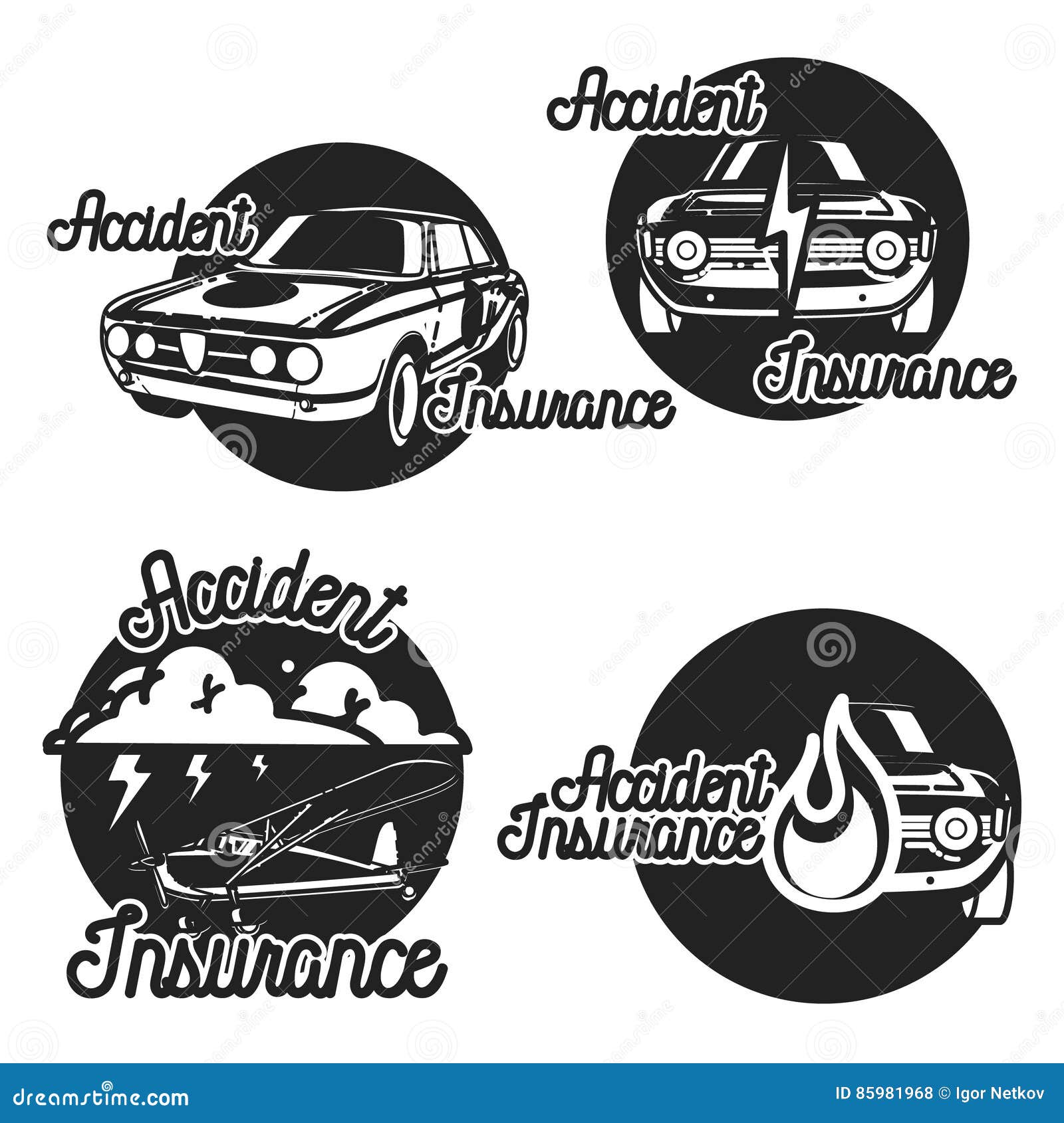 Vintage Accident Insurence Emblems Vector Illustration | CartoonDealer ...