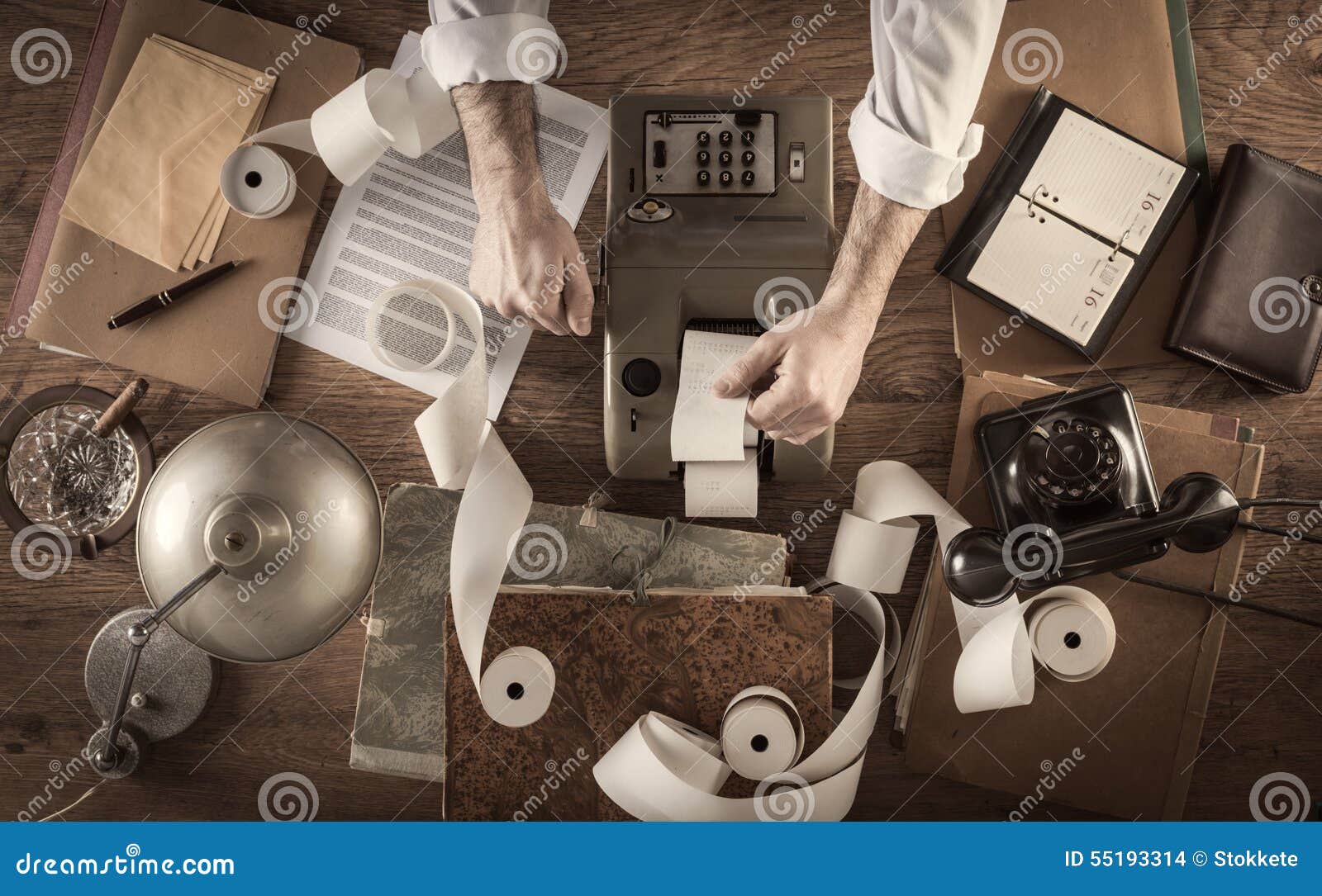 Vintage Accountant S Desktop Stock Photo - Image of overload ...
