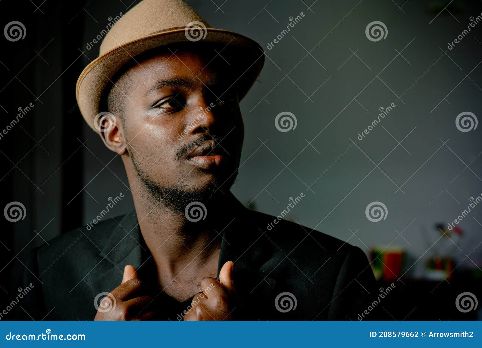 Vintage African Man Mafia Model In Black Suit Stock Photo ...