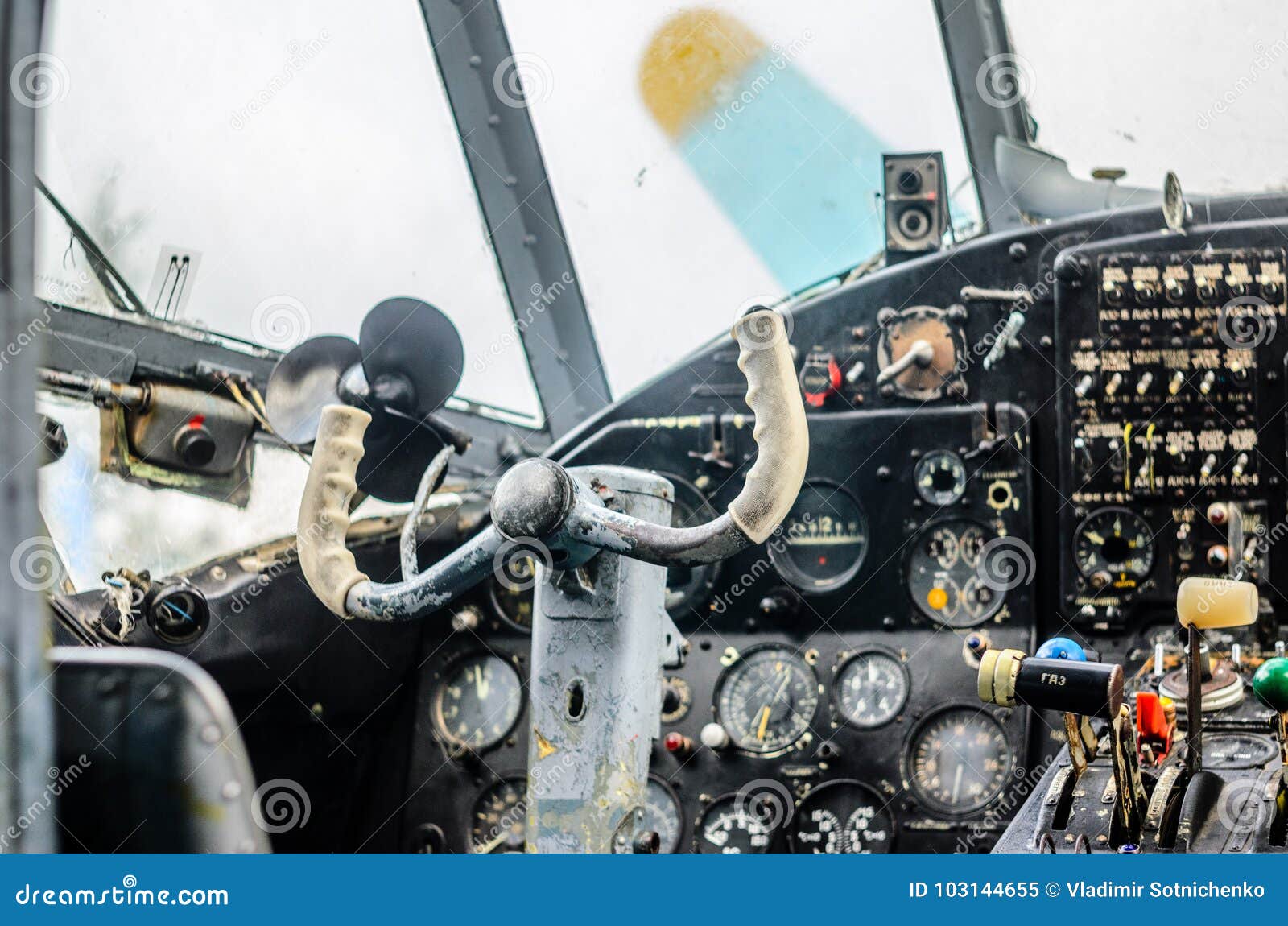 Vintage Airplane Cockpit Interior Stock Image - Image of plane, damaged ...