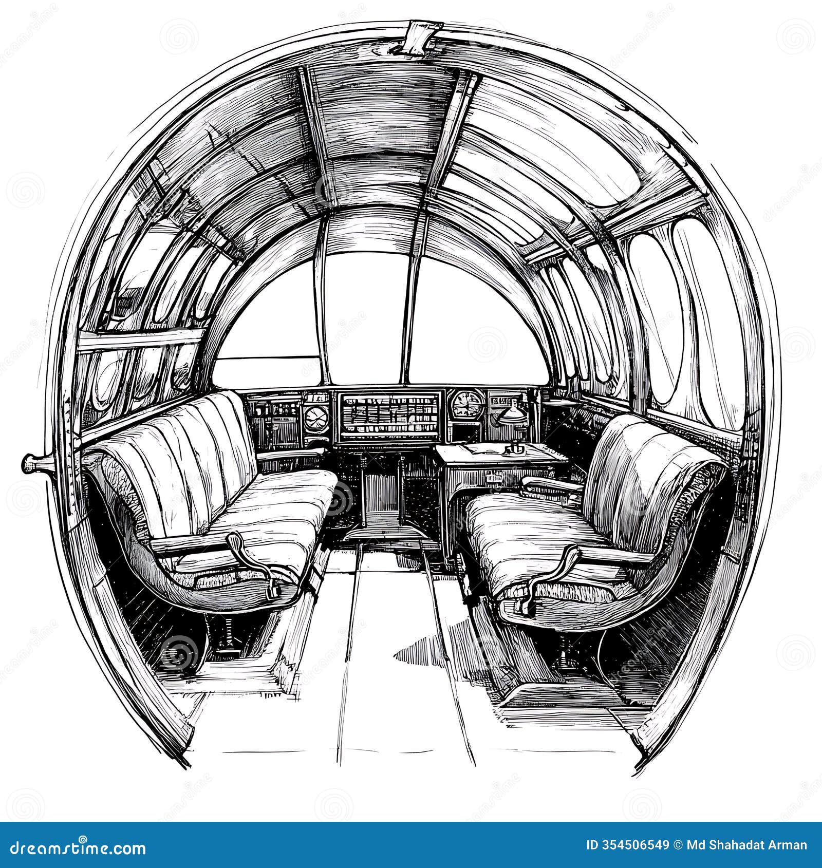 Vintage Airplane Cockpit Interior Sketch Stock Illustration ...