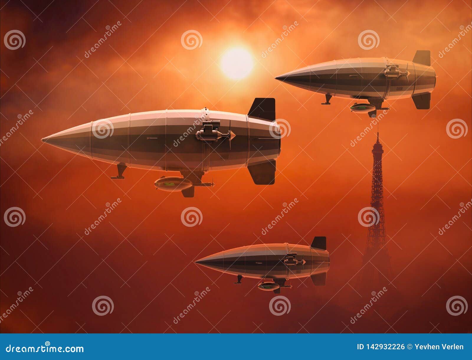 Vintage Airship Zeppelin. in the Sky. 3d Illustration Stock ...