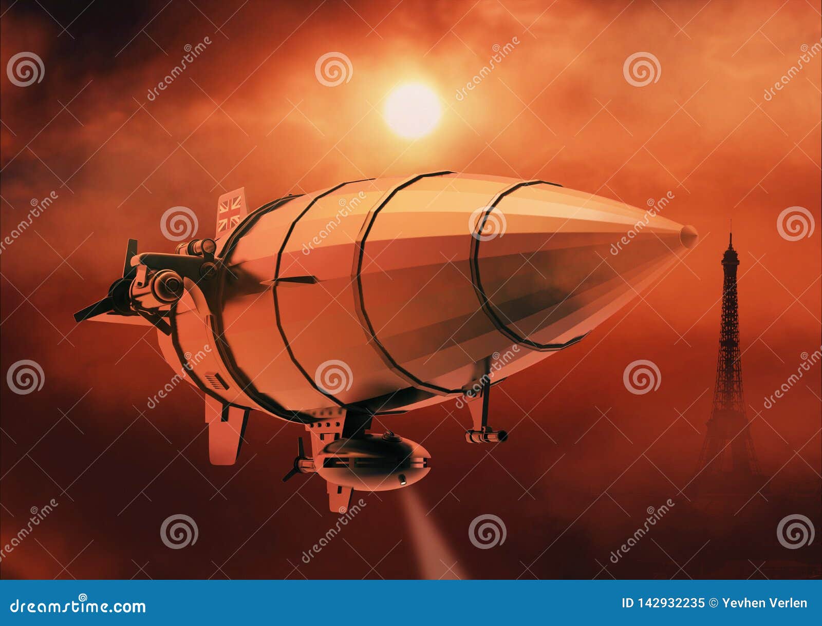 Vintage Airship Zeppelin. in the Sky. 3d Illustration Stock ...