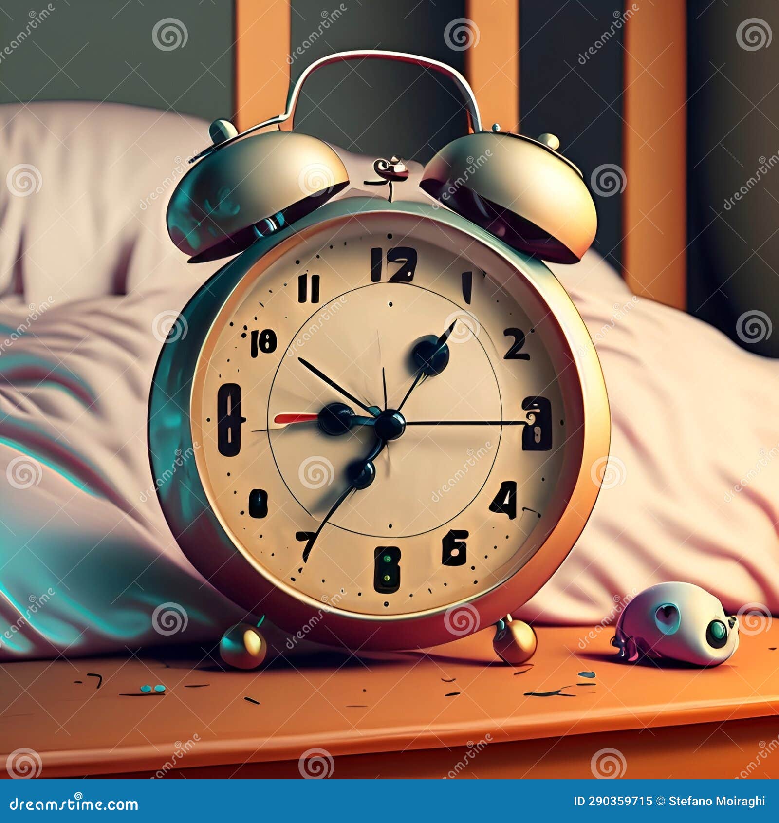 Vintage Alarm Clock on the Bed Time Concept Stock Illustration ...