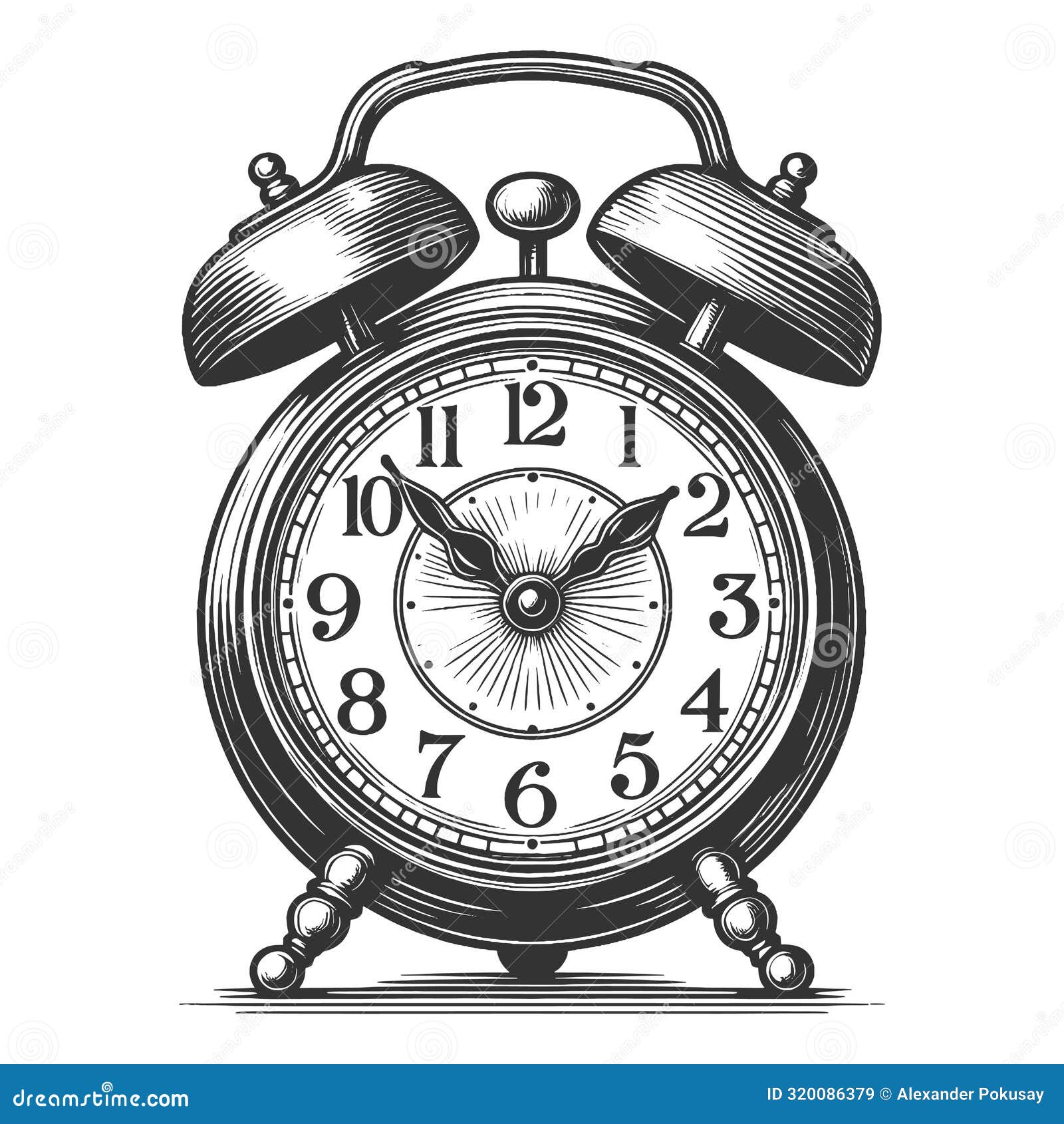 Vintage Alarm Clock Engraving Vector Illustration Stock Vector ...