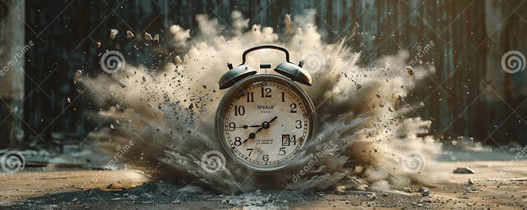 Vintage Alarm Clock Exploding in Dramatic Slow Motion with Dust and ...