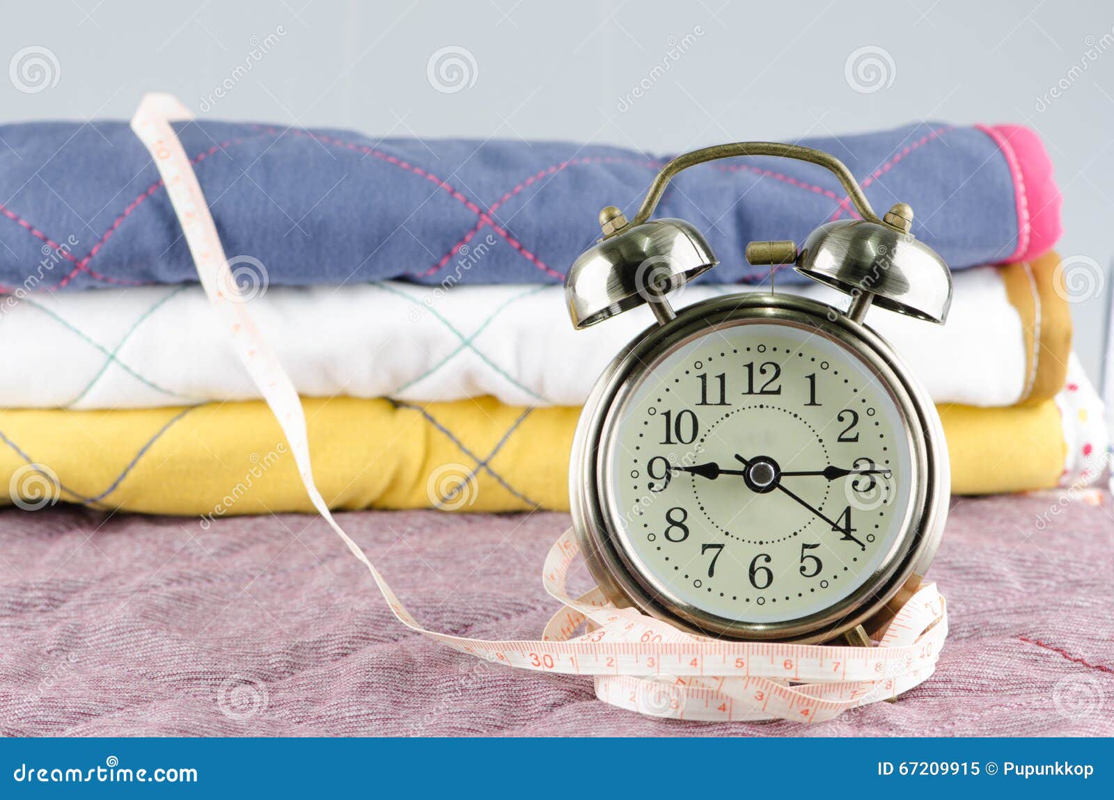 Vintage Alarm Clock and Measure Tape Stock Image - Image of awake ...