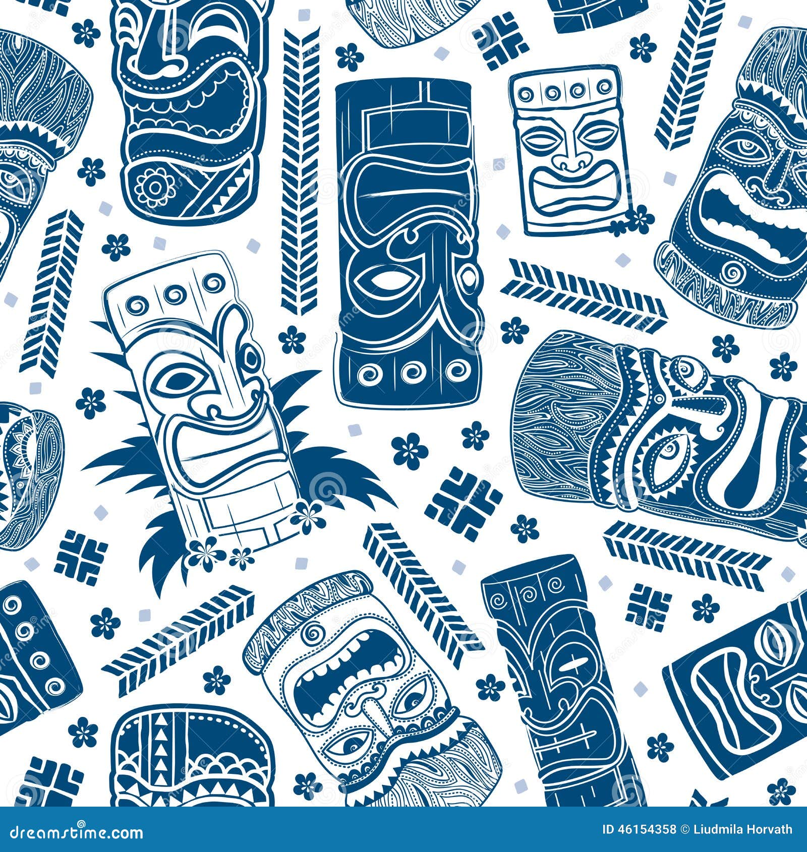 Vintage Aloha Tiki Seamless Pattern Stock Vector - Illustration of ...