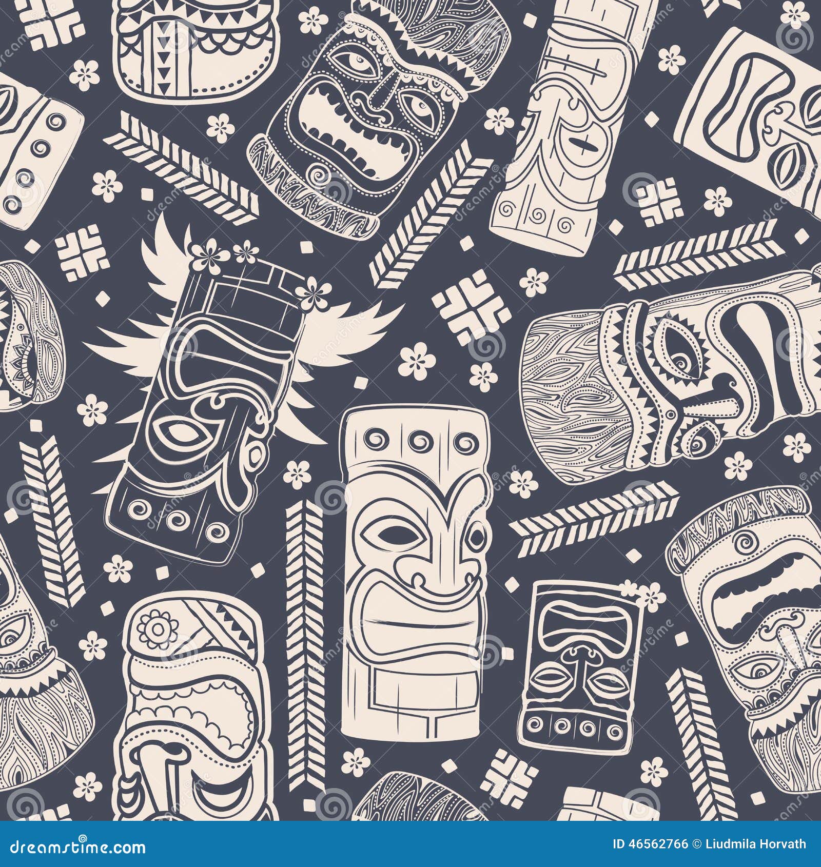 Vintage Aloha Tiki Seamless Pattern Stock Vector - Illustration of ...