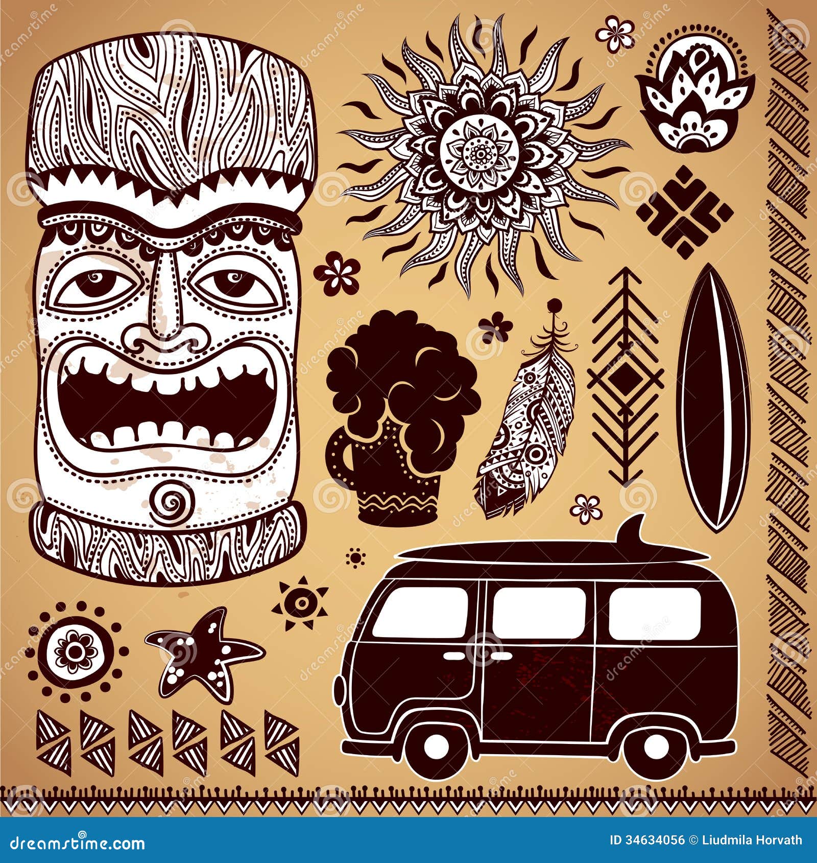 Vintage Aloha Tiki set stock vector. Illustration of party - 34634056