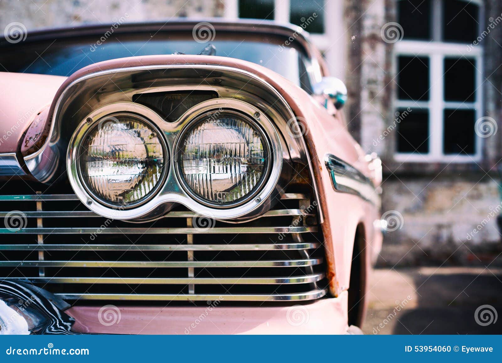 Vintage American Car Head LIghts Stock Photo - Image of chrome, pink ...