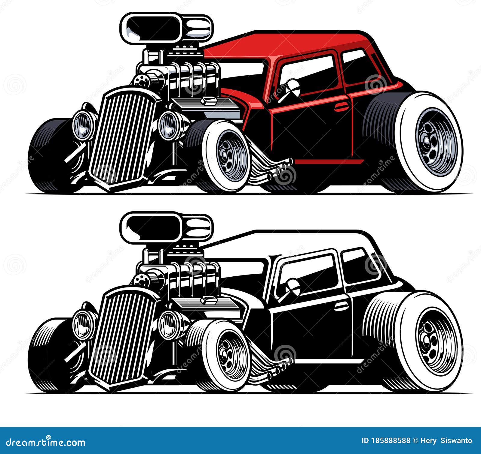 Vintage American Hot Rod Car with Big Engine Stock Vector ...