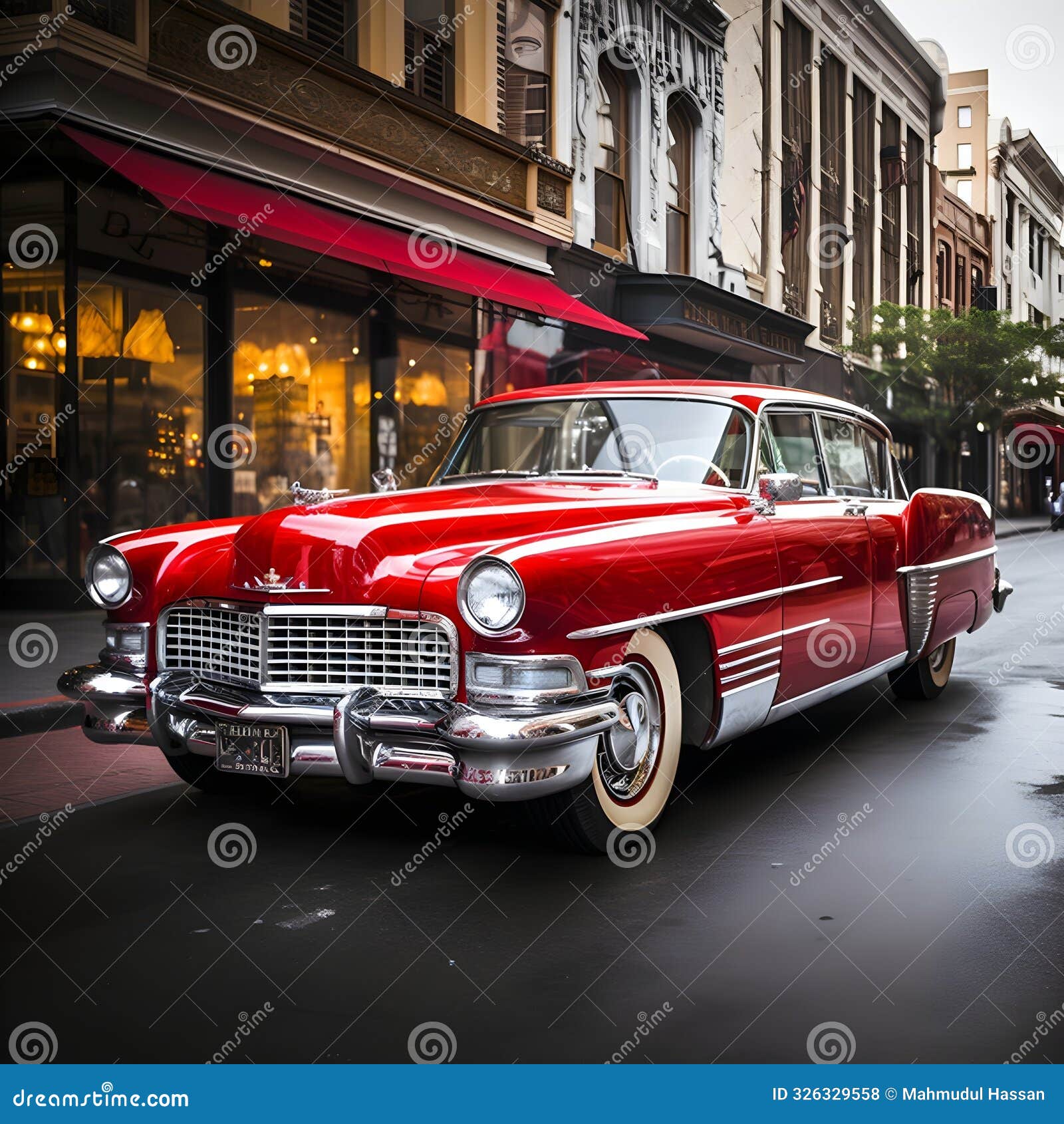 Vintage Red Car on the City Road Stock Illustration - Illustration of ...