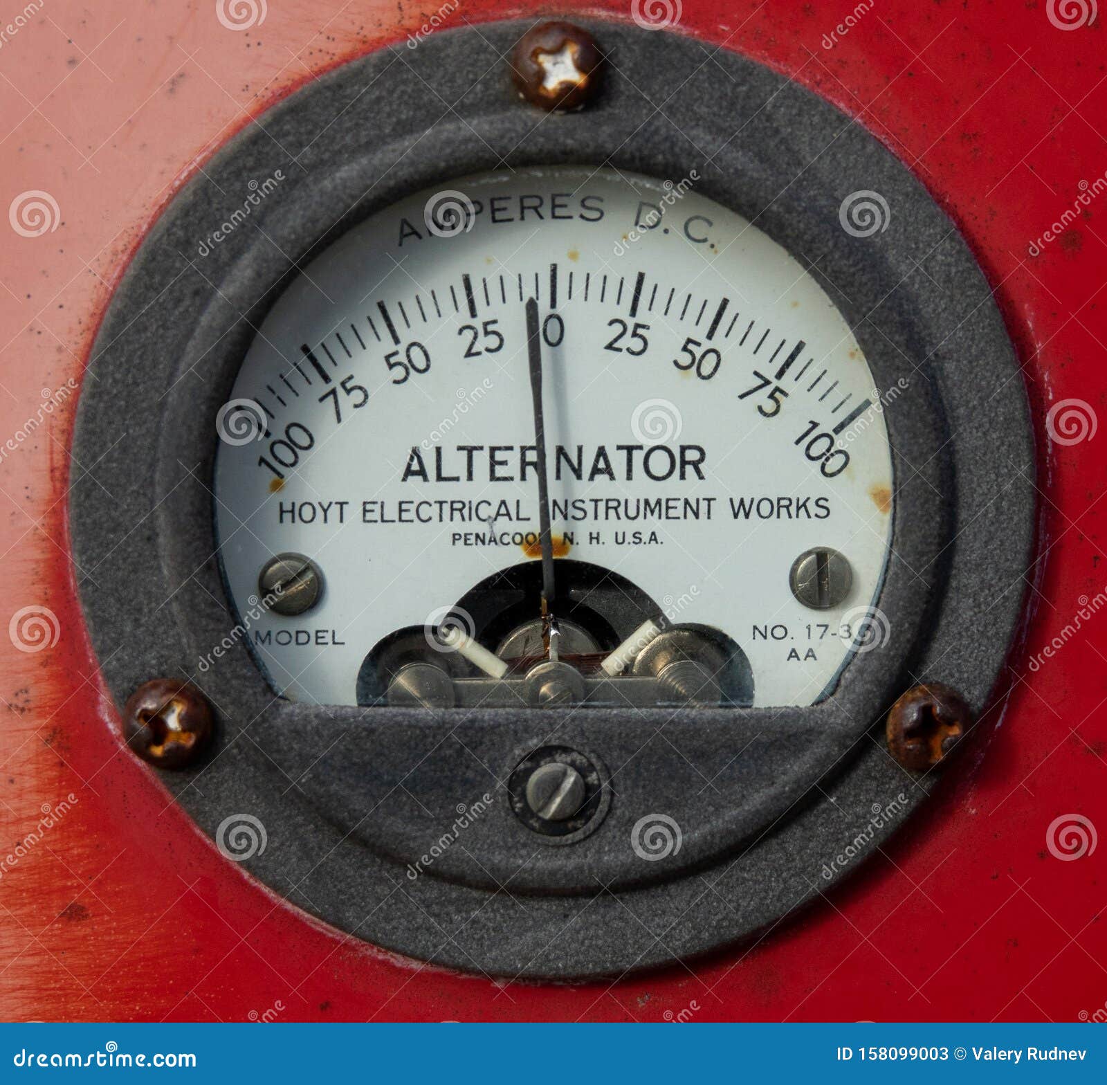 Vintage Ampermeter on Red Panel Stock Image - Image of indicator ...