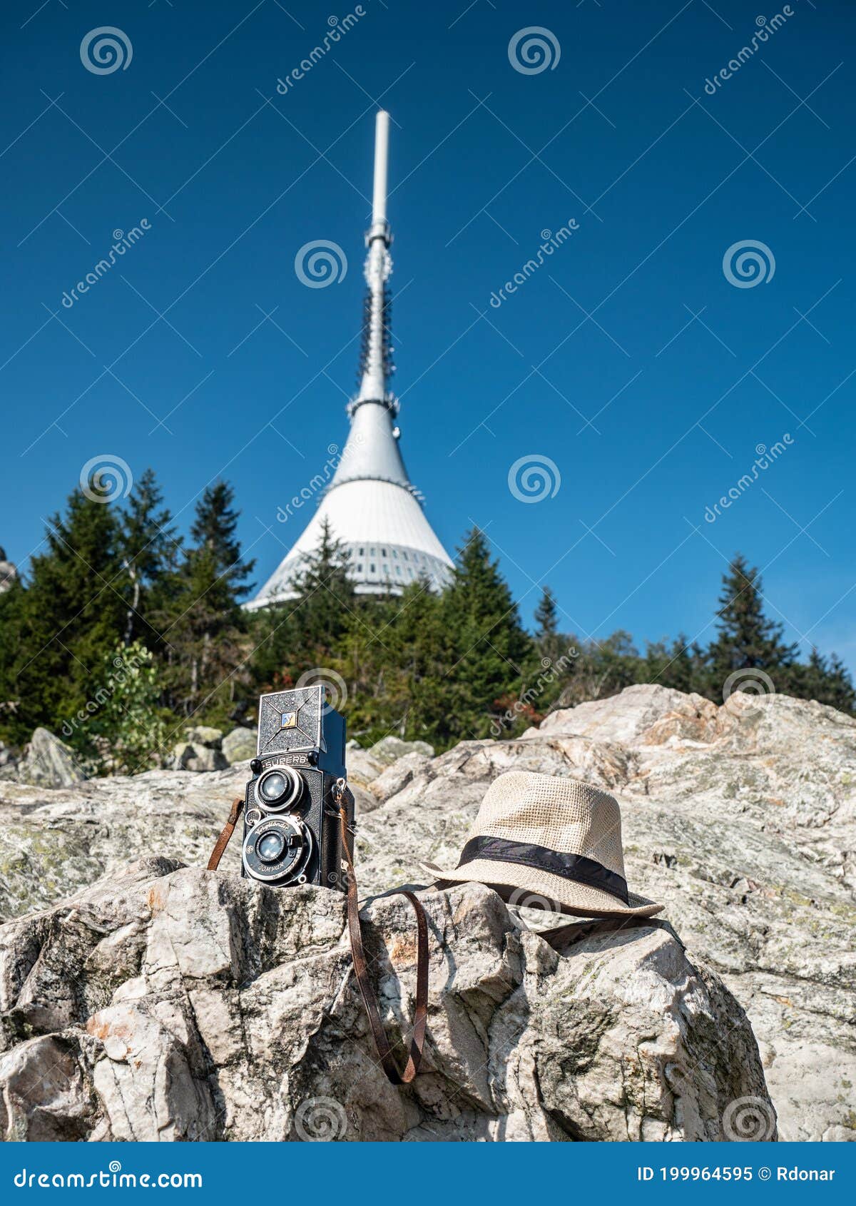 Vintage Analog Camera On The Stone With Jested Tower Editorial Photo ...