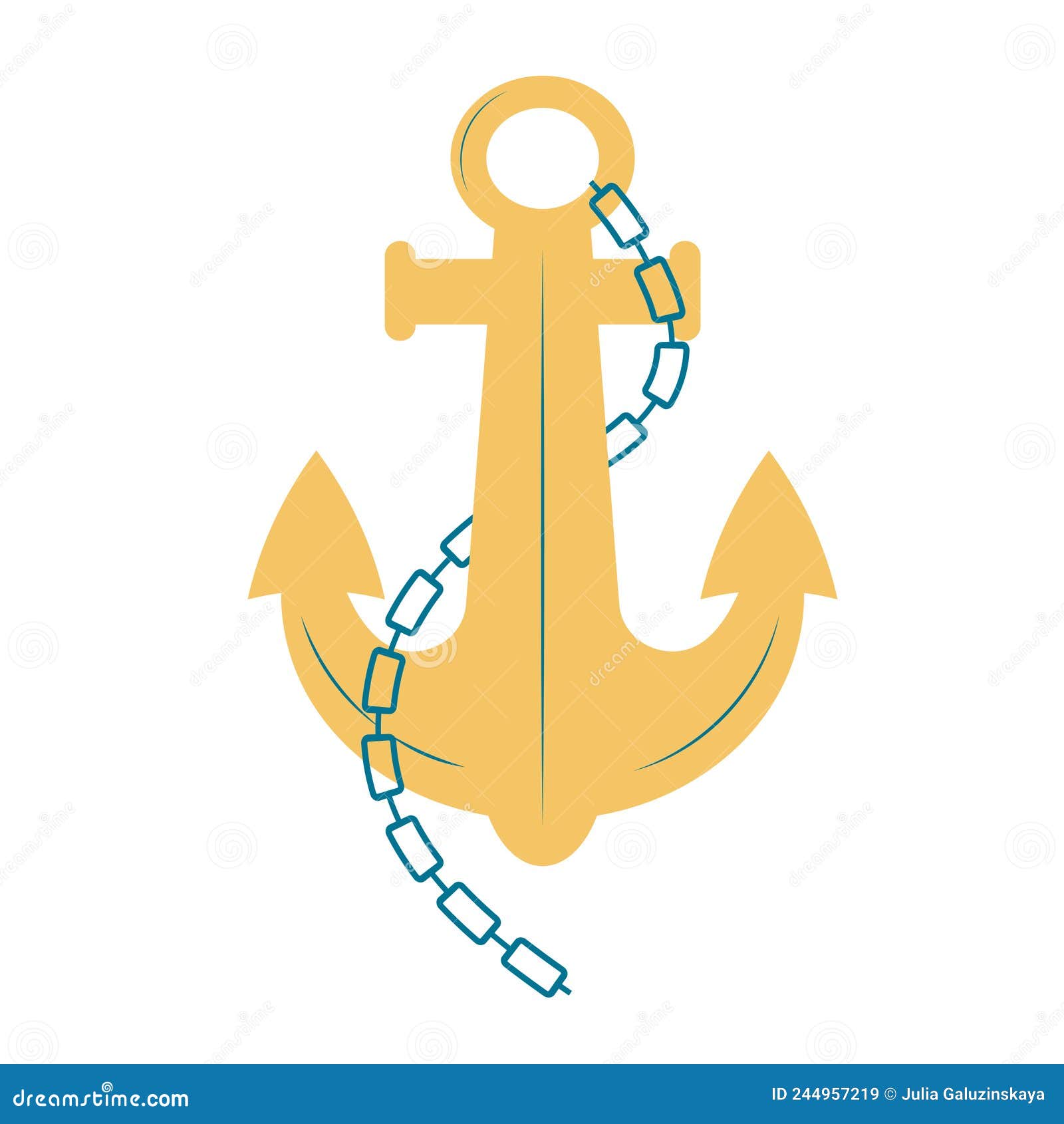 Vintage anchor with chain. stock vector. Illustration of harbor - 244957219