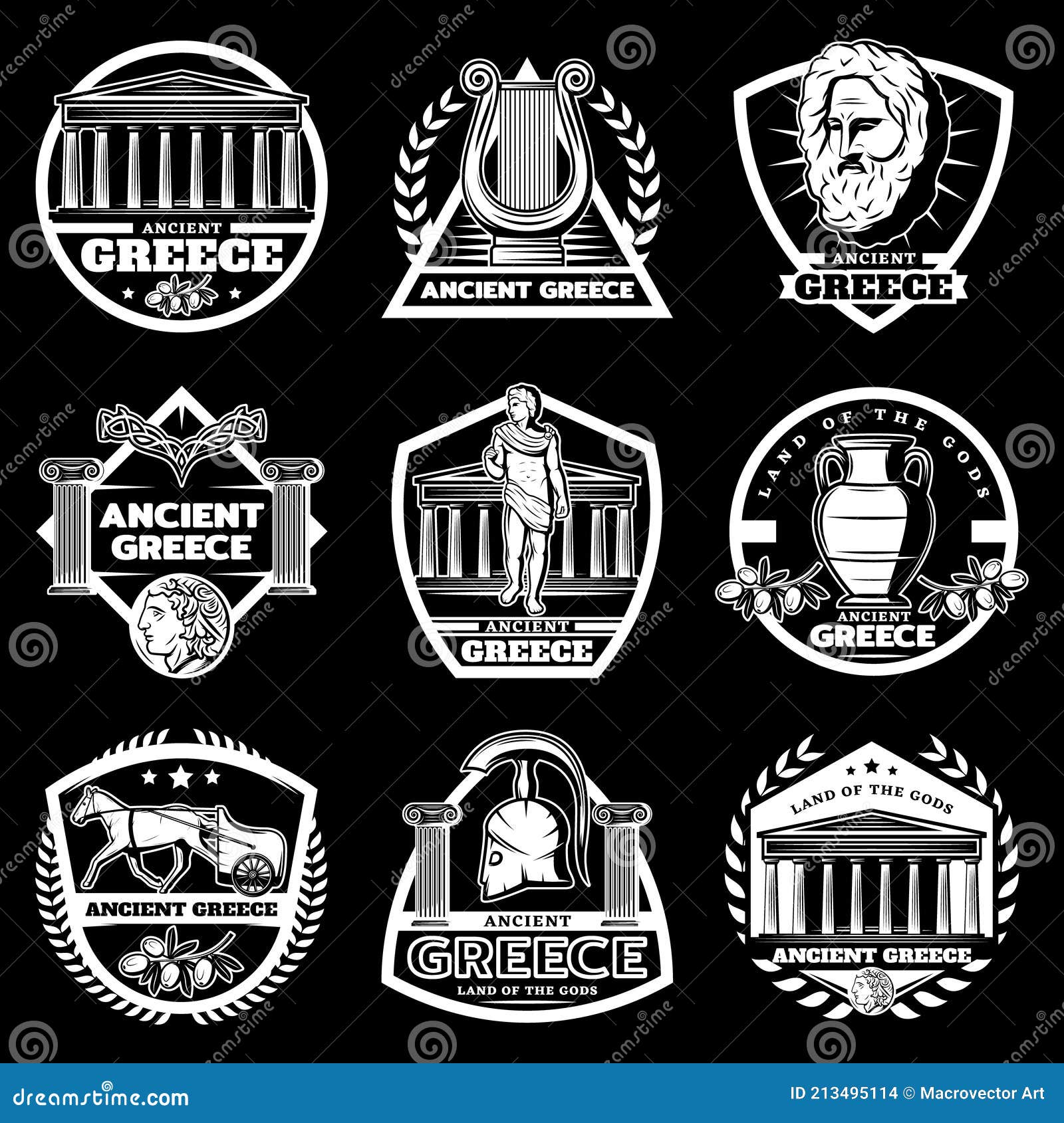 Greece Objects. Traditional Ancient Old Greek Landmarks And Symbols ...