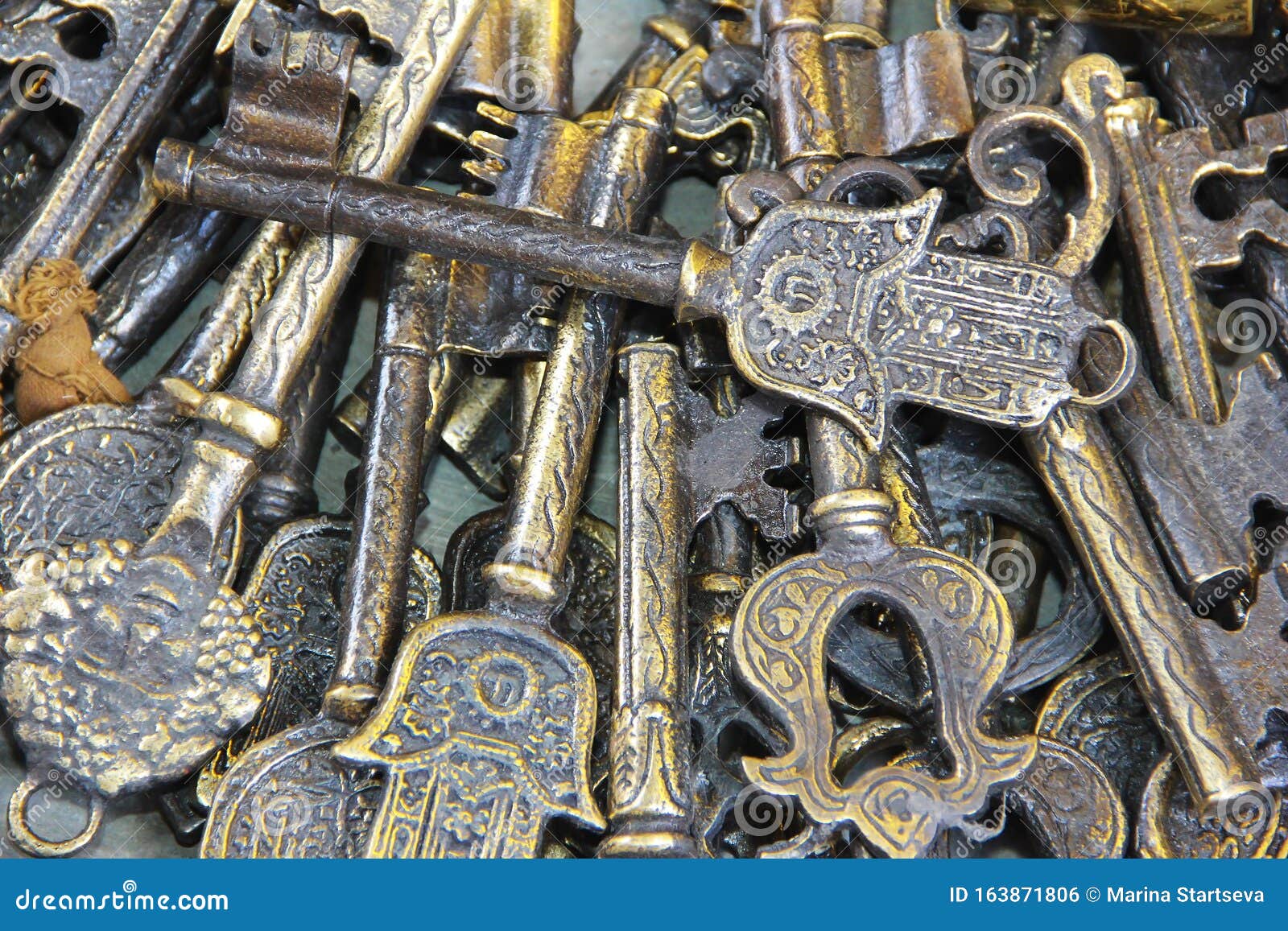 Vintage Ancient Rusty Metal Keys with Patterns and Crests Stock Photo ...