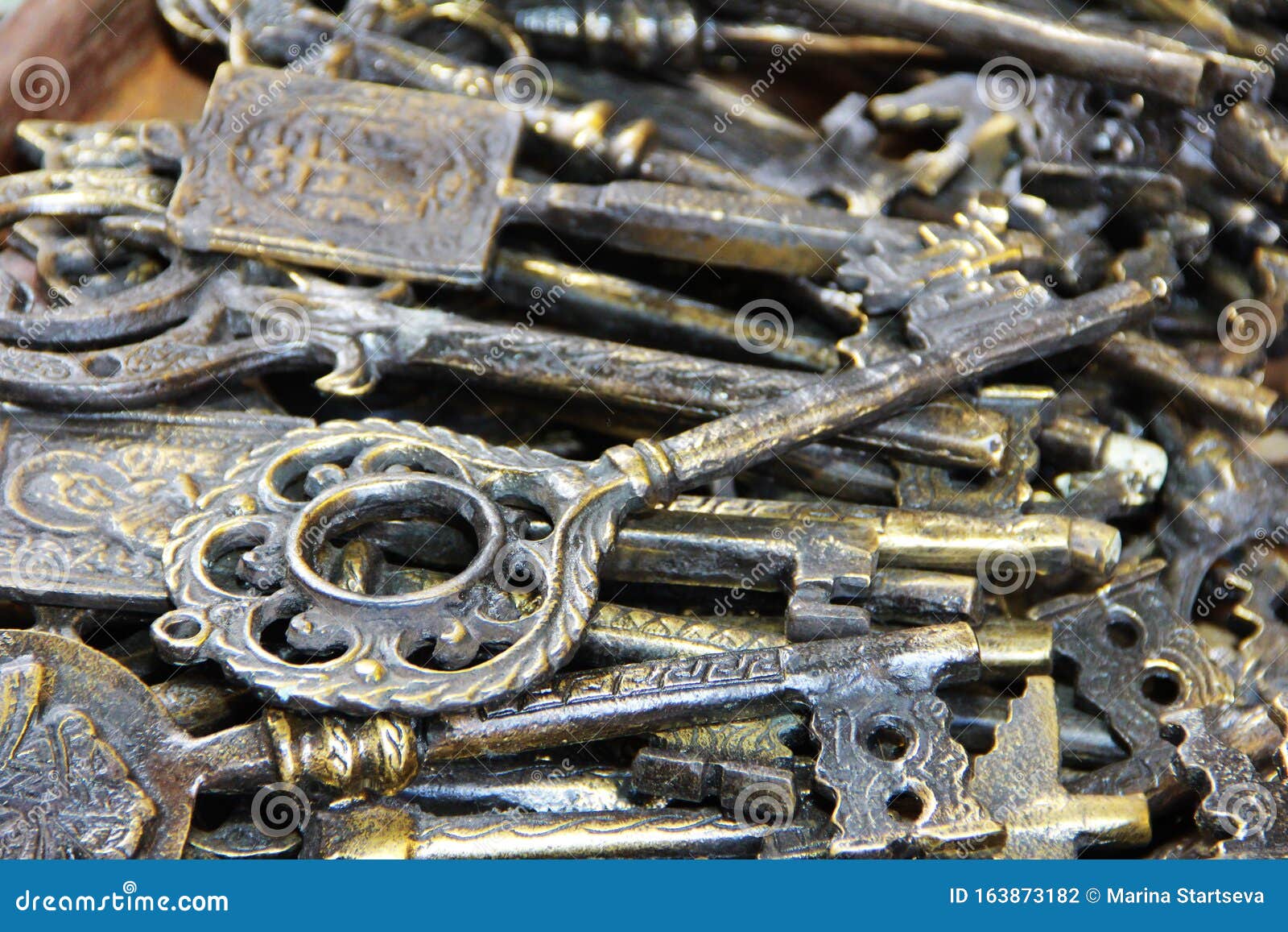 Vintage Ancient Rusty Metal Keys with Patterns and Crests Stock Photo ...