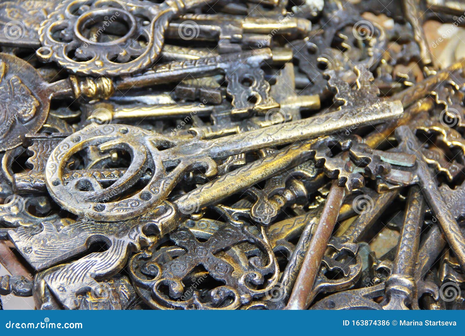 Vintage Ancient Rusty Metal Keys with Patterns and Crests Stock Photo ...