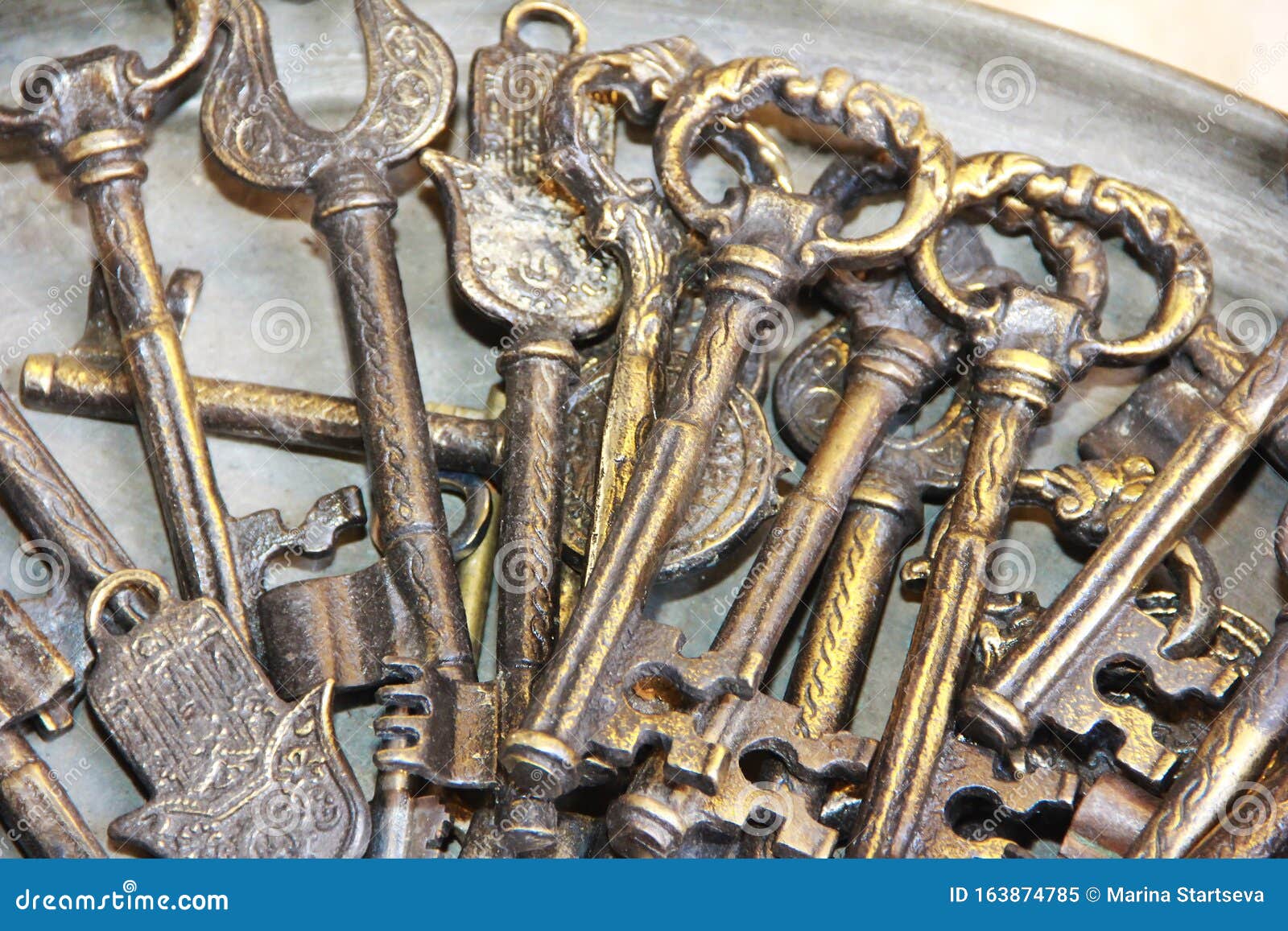 Vintage Ancient Rusty Metal Keys with Patterns and Crests Stock Image ...