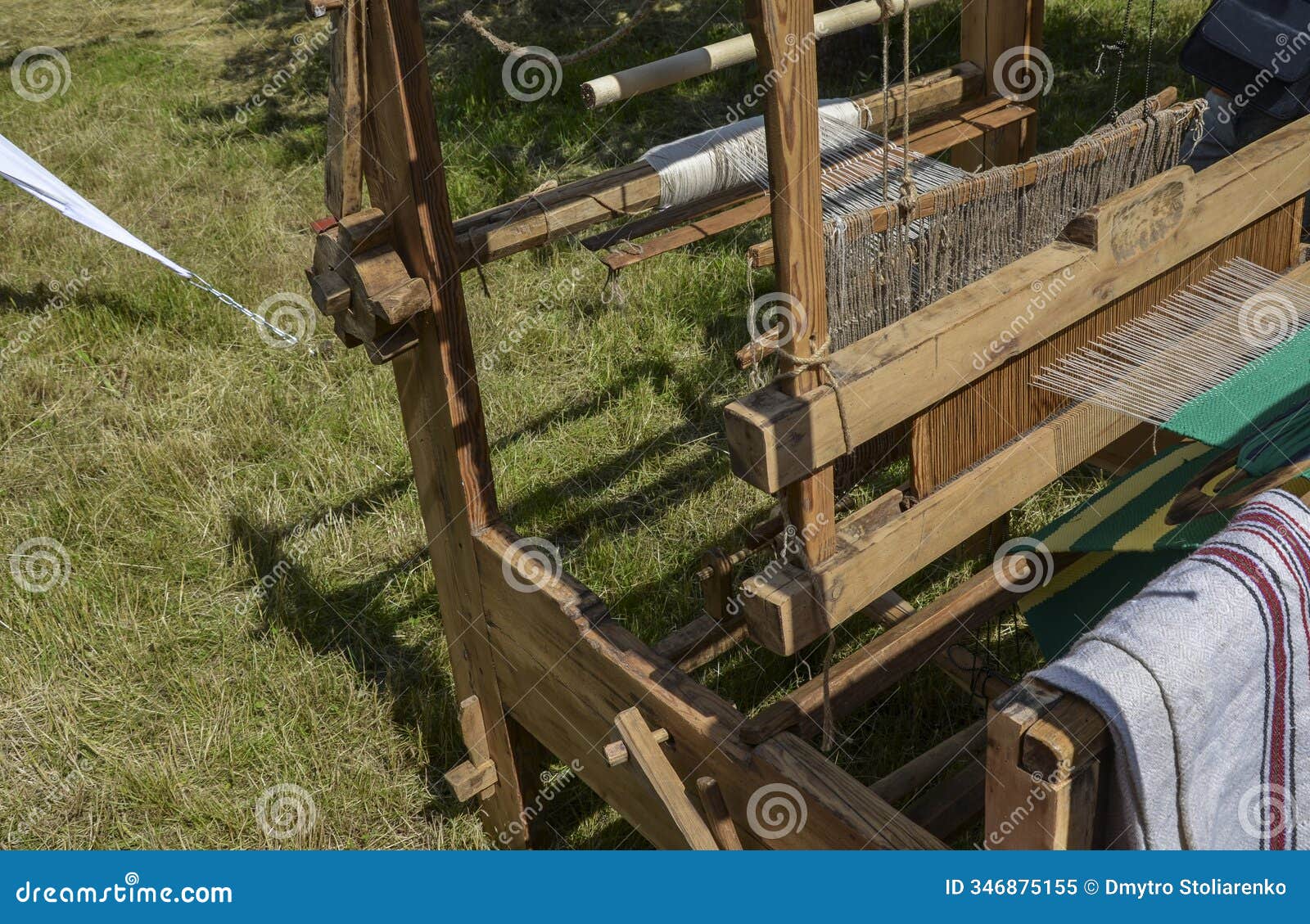 Vintage Wooden Hand Loom Using the Traditional Method of Weaving Stock ...