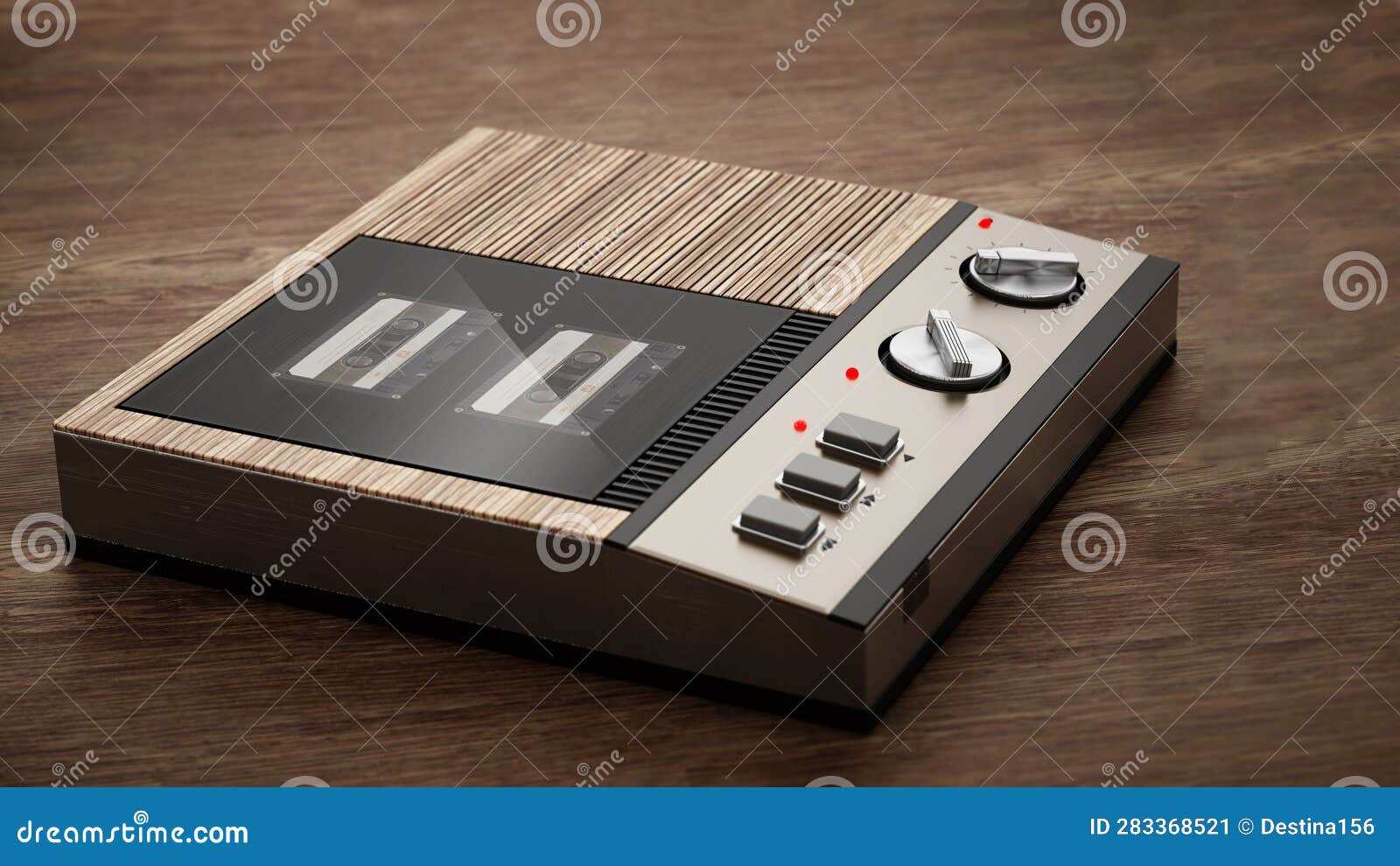 Vintage Answering Machine Standing on Wooden Table. 3D Illustration ...
