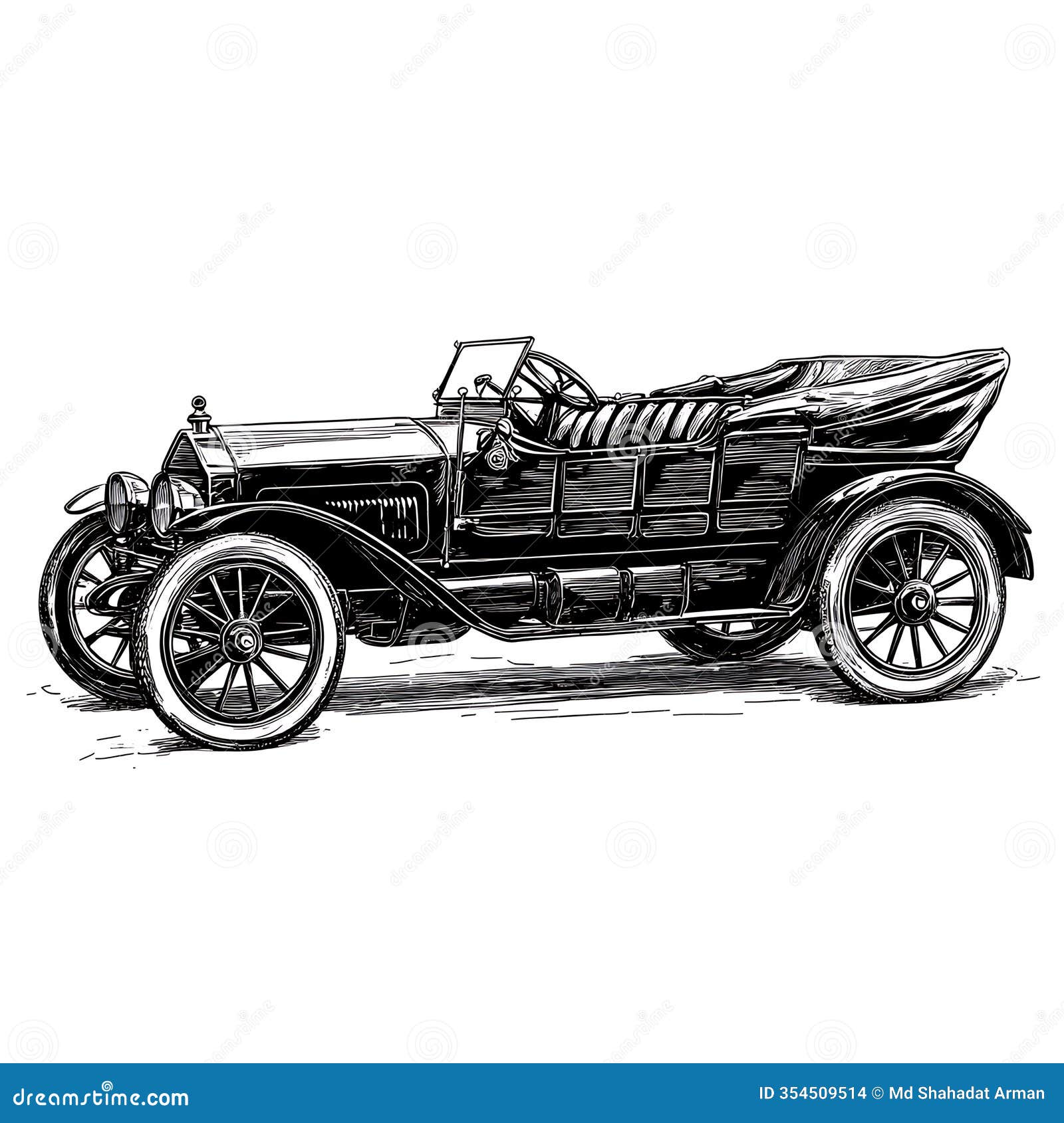 Vintage Antique Automobile Drawing. Side View of a Classic Car Stock ...