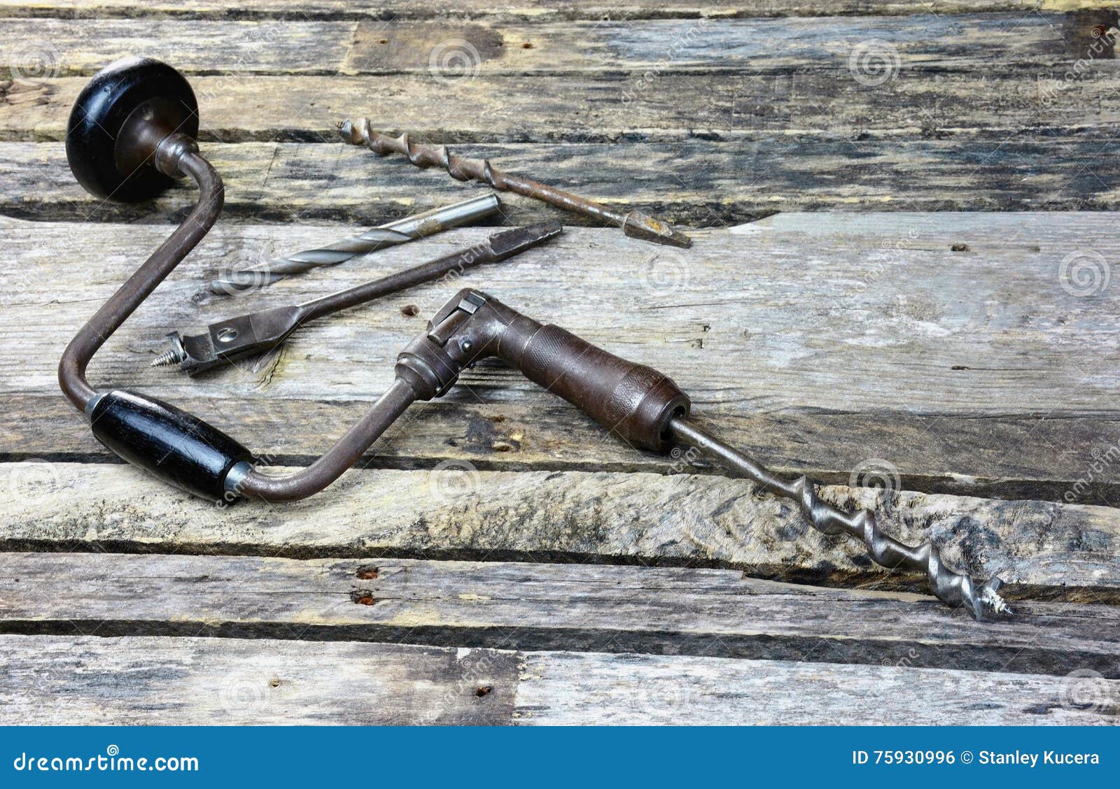 Vintage Antique Brace with Assorted Bits. Stock Photo - Image of drill ...