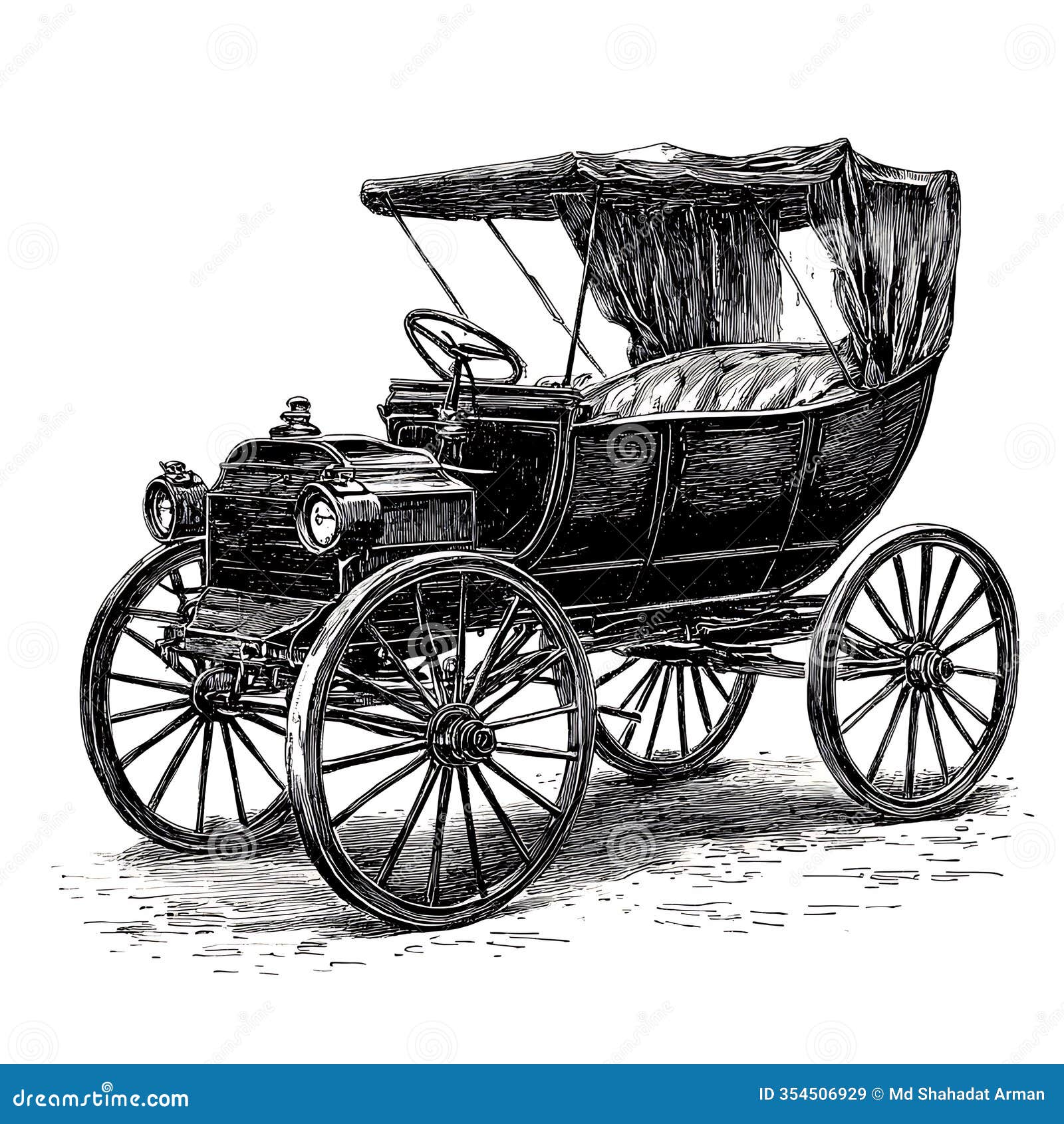 Vintage Antique Car Illustration Ink Sketch Stock Illustration ...