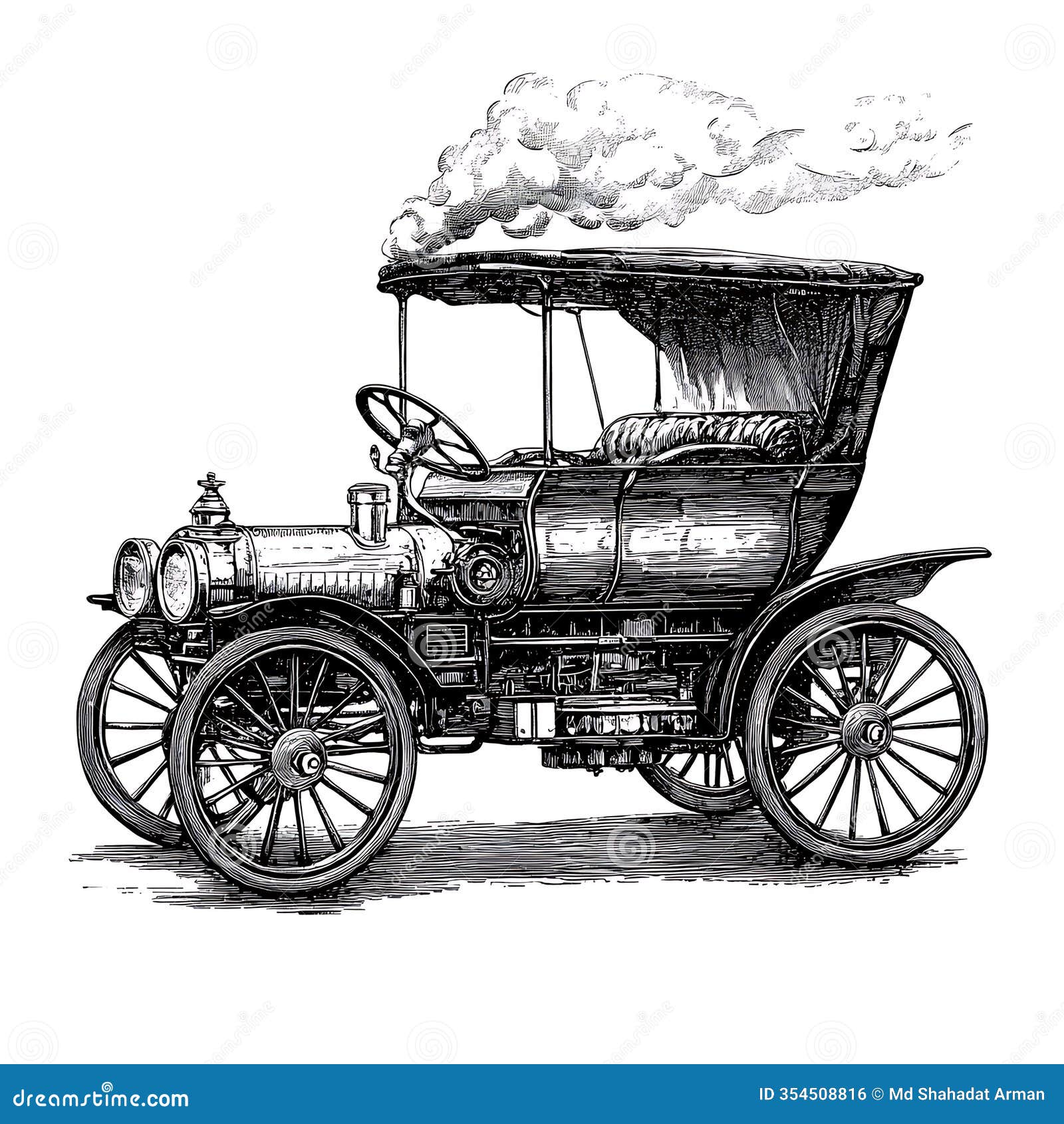 Vintage Antique Car Illustration Ink Sketch Stock Illustration ...