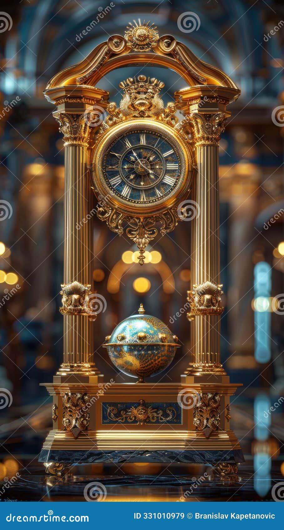 Vintage Antique Clock Inspired by Egyptian Architecture Displayed in an ...