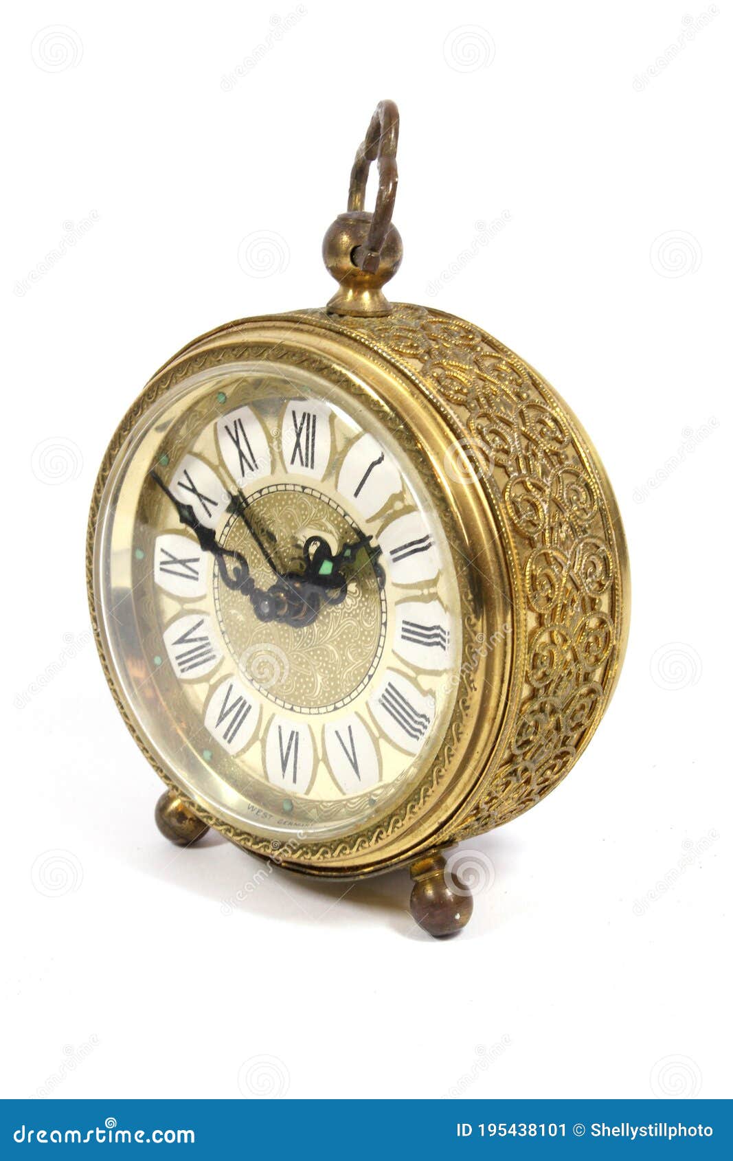 Vintage Antique Desk Clock on White Background Stock Image - Image of ...