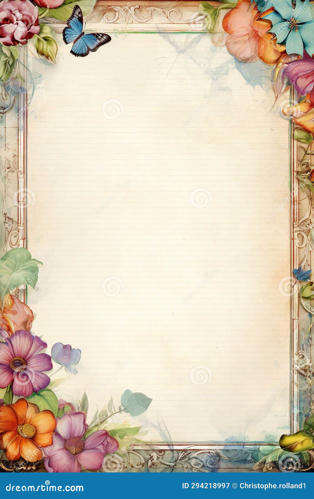 Vintage Antique Old Frame with Flowers and Butterfly - Generative AI ...