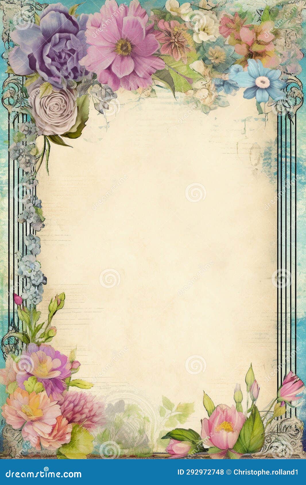 Vintage Antique Old Frame with Flowers - Generative AI Stock Photo ...