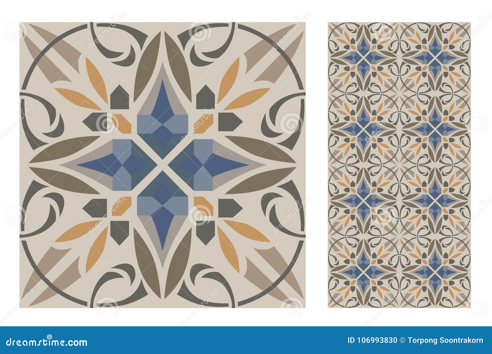 Vintage Antique Seamless Design Patterns Tiles in Vector Illustration ...