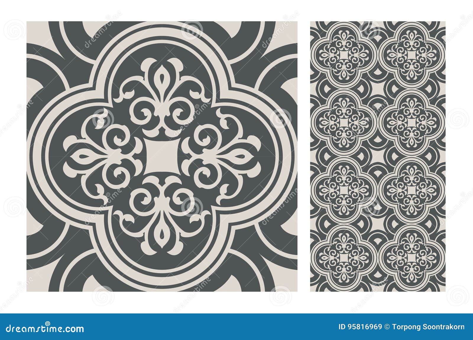 Vintage Antique Seamless Design Patterns Tiles in Vector Illustration ...