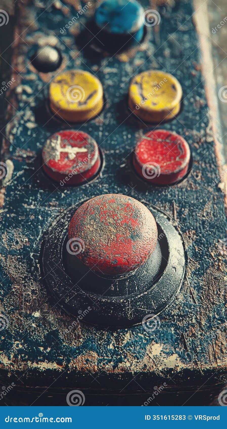 Vintage Arcade Buttons on a Weathered Control Surface Stock Image ...