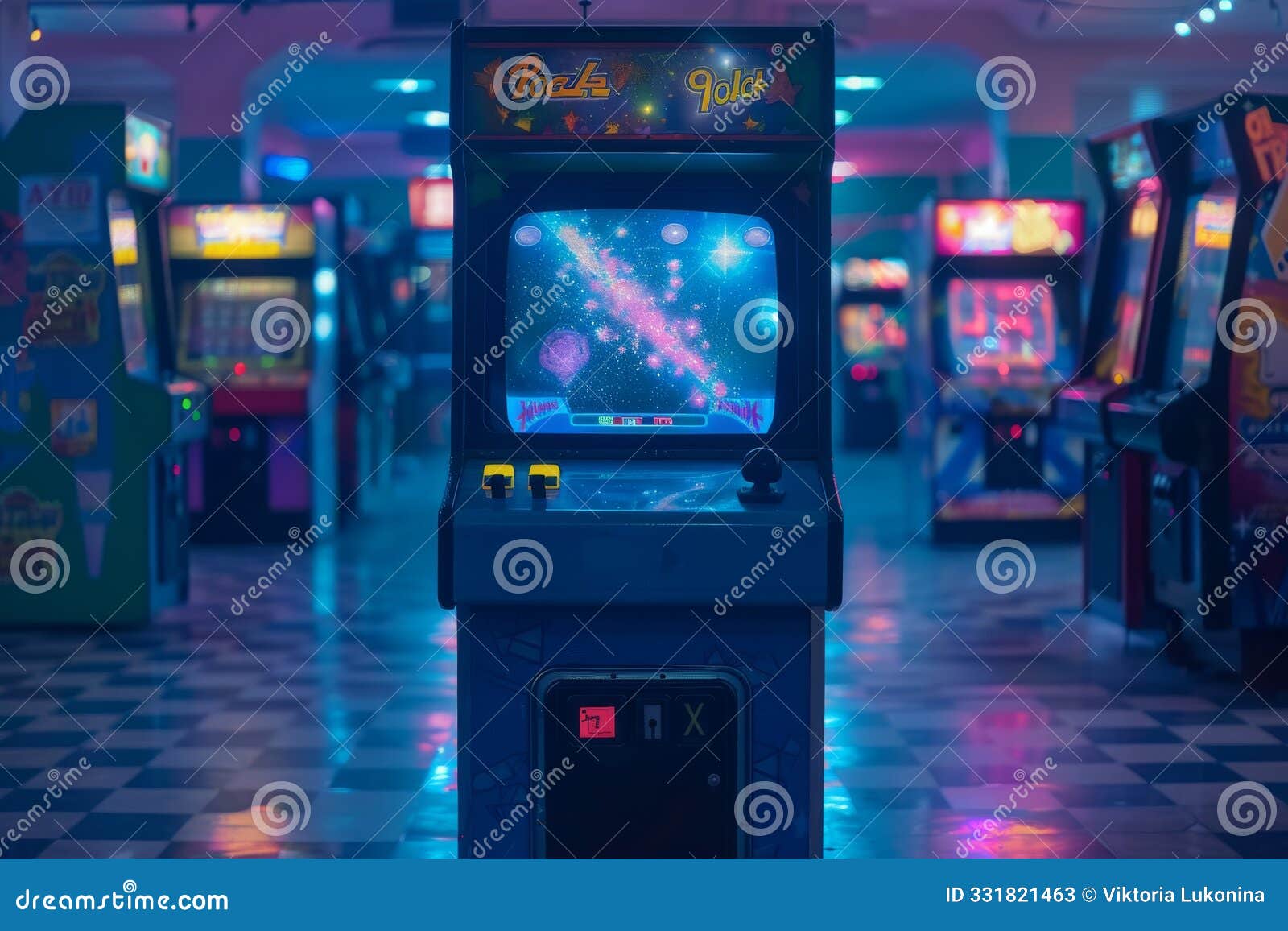 Vintage Arcade Machine Against a Cosmic Backdrop Stock Image - Image of ...