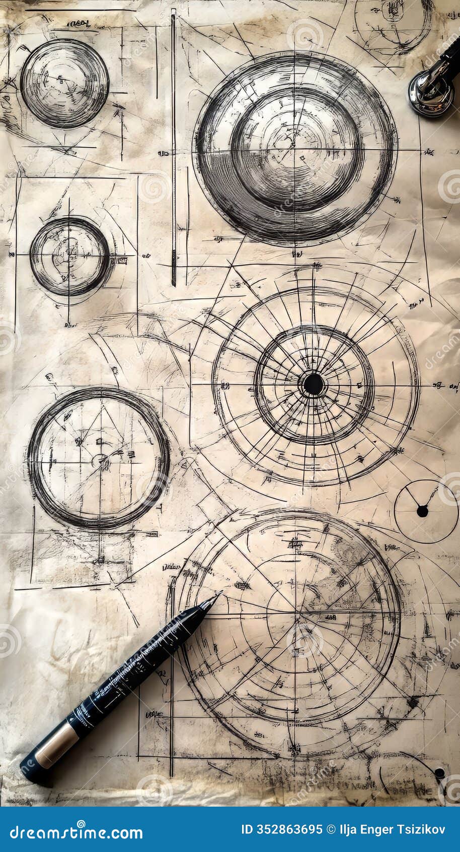 Vintage Architectural Blueprints Detailed Drawing of Circular ...