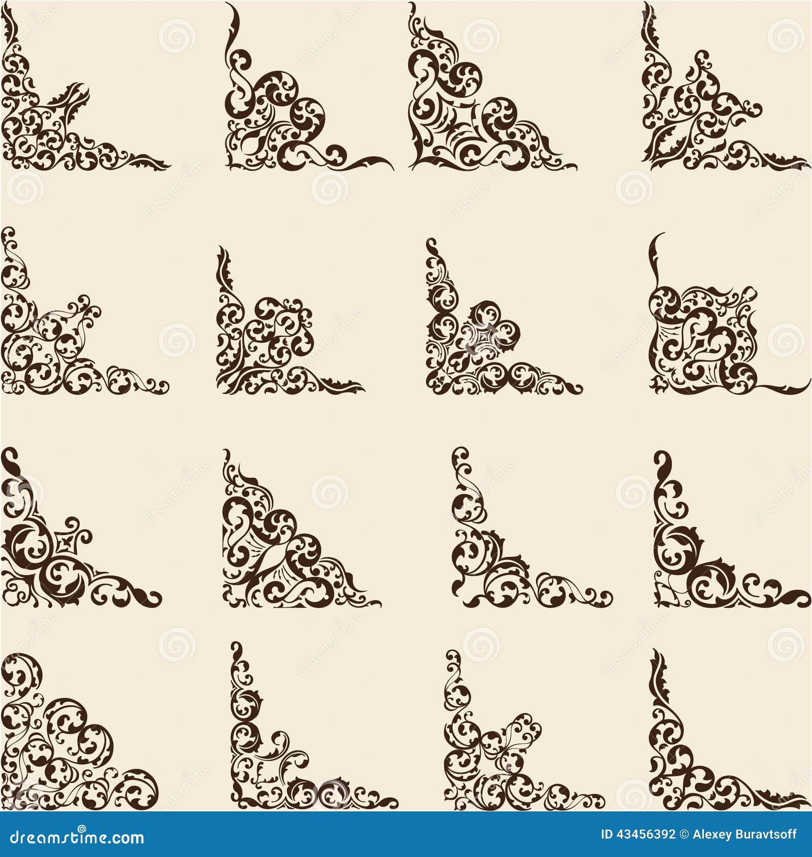 Vintage art corner set stock vector. Illustration of flower - 43456392