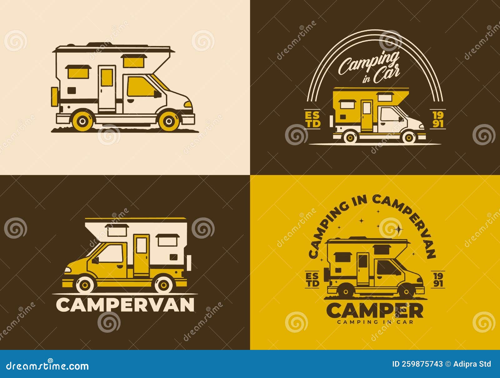 Vintage Art Illustration of a Camper Van Stock Vector - Illustration of ...