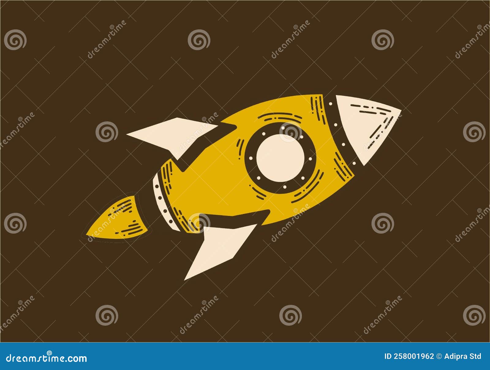 Vintage Art Drawing of a Flying Rocket Stock Vector - Illustration of ...