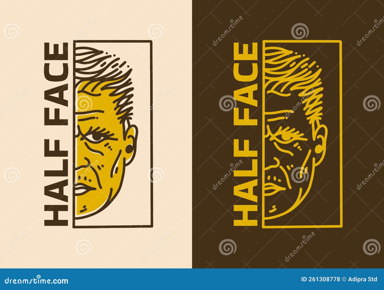 Vintage Art Illustration of Man Half Face Stock Vector - Illustration ...