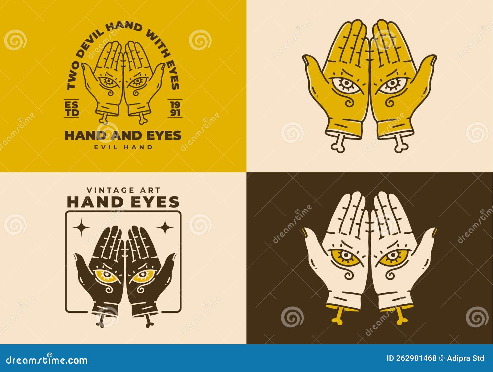 Vintage Art Illustration of Two Hand with Eyes Stock Vector ...