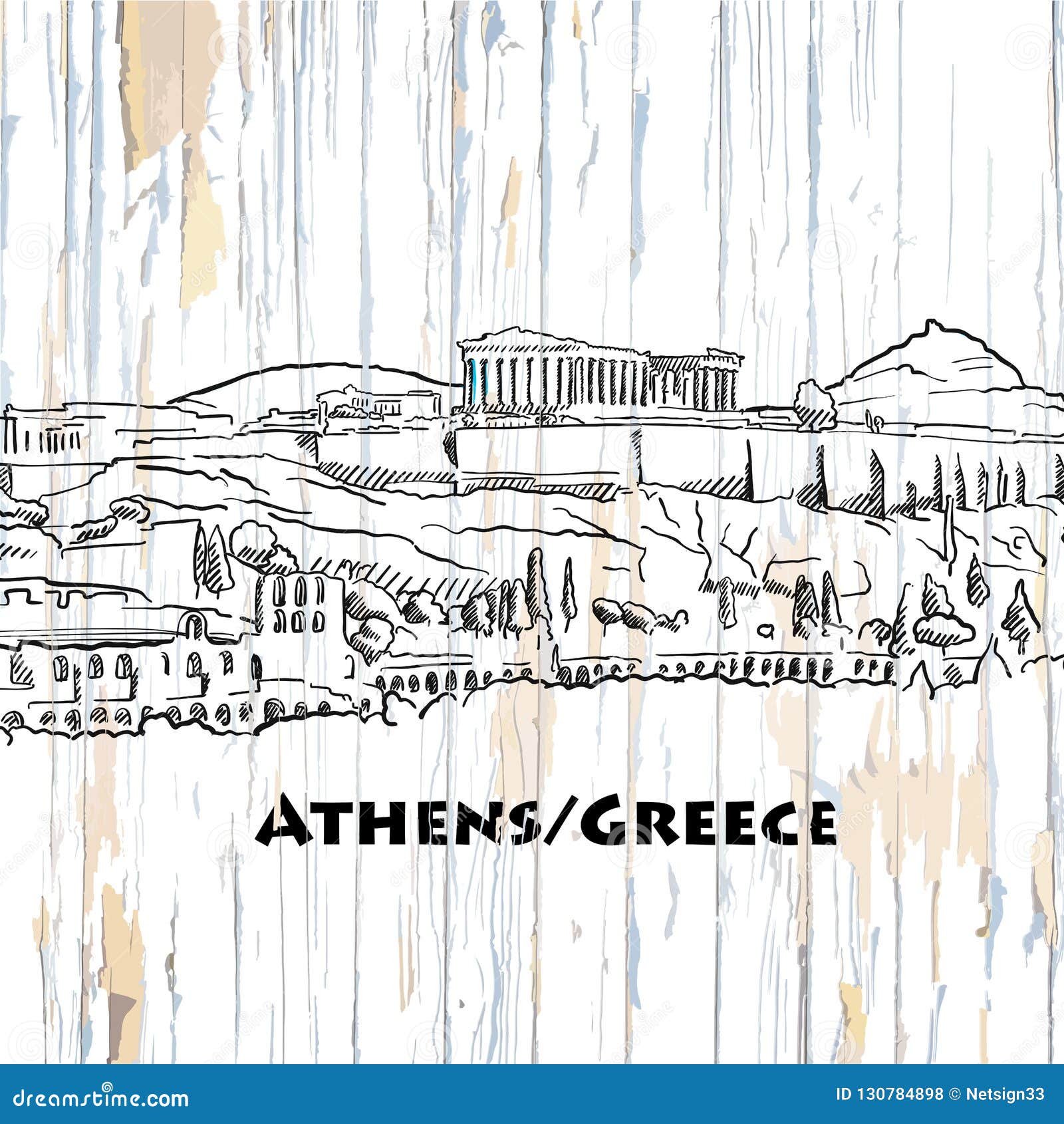 Vintage Athens Skyline Drawing Stock Vector - Illustration of greek ...