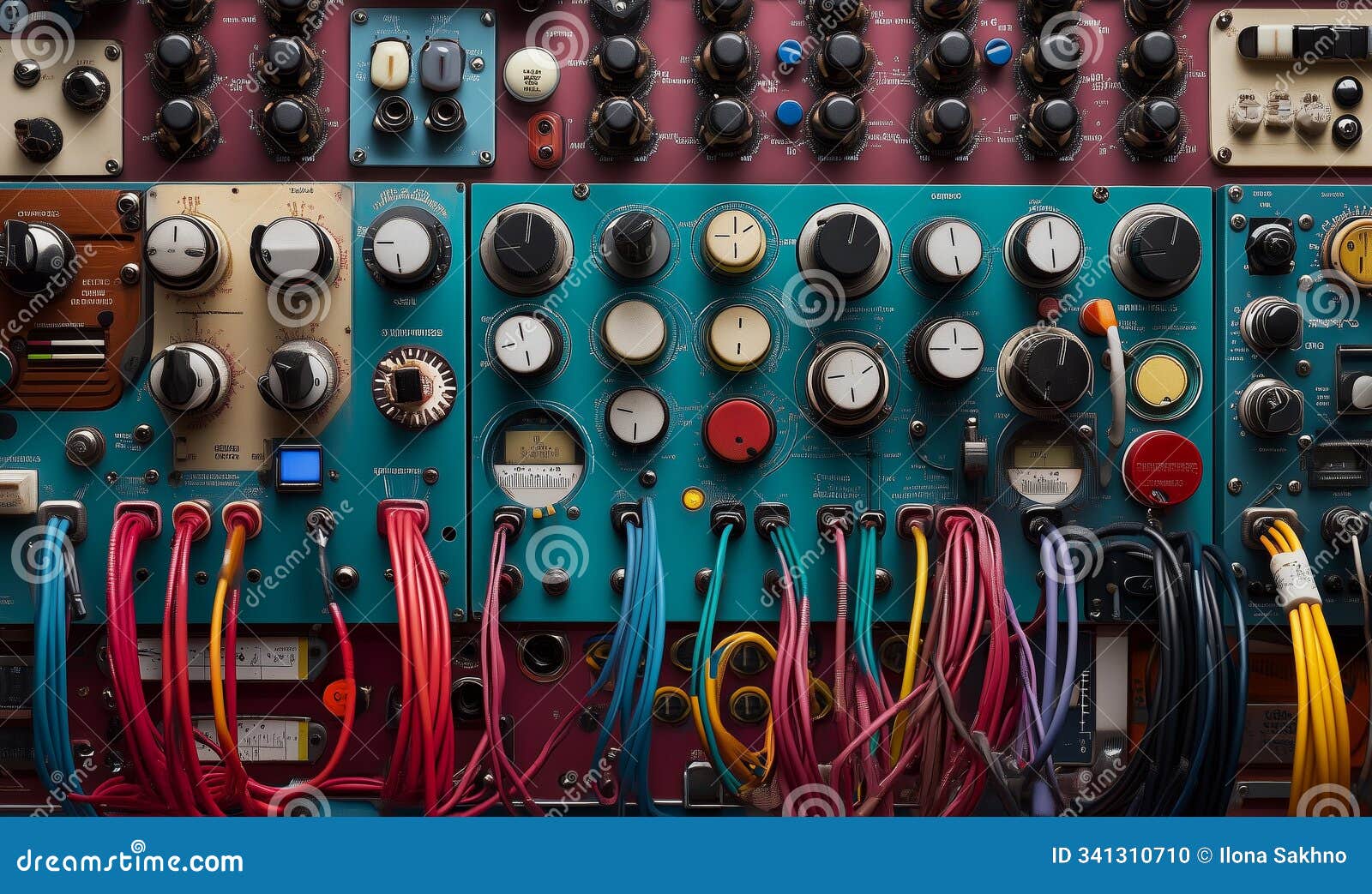 Vintage Audio Control Panel with Colorful Cables and Knobs Stock ...