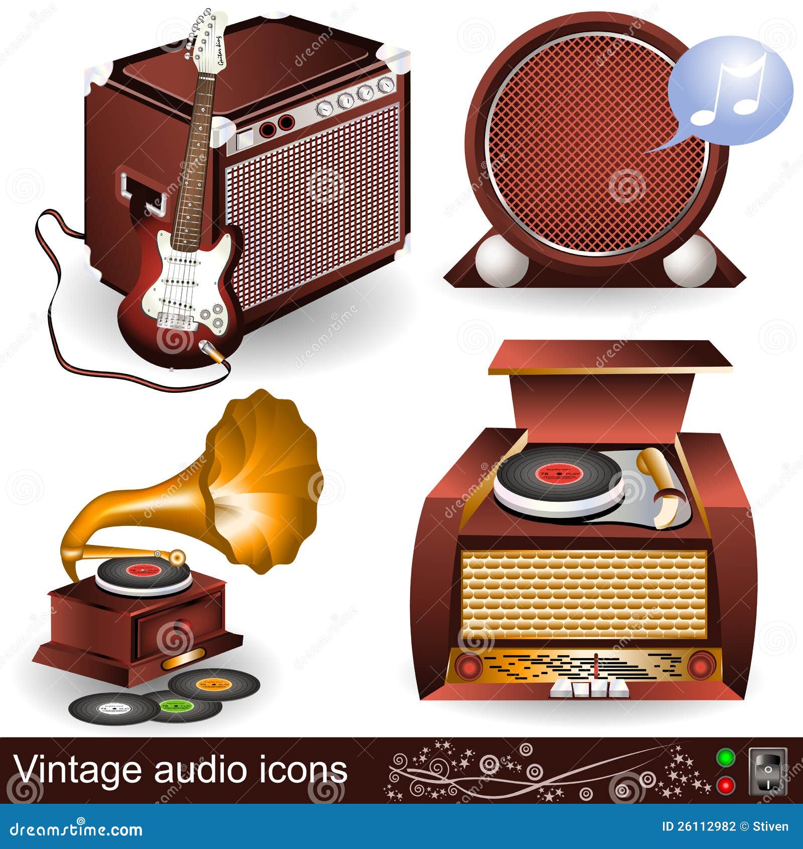 Vintage audio icons 1 stock vector. Illustration of gold - 26112982